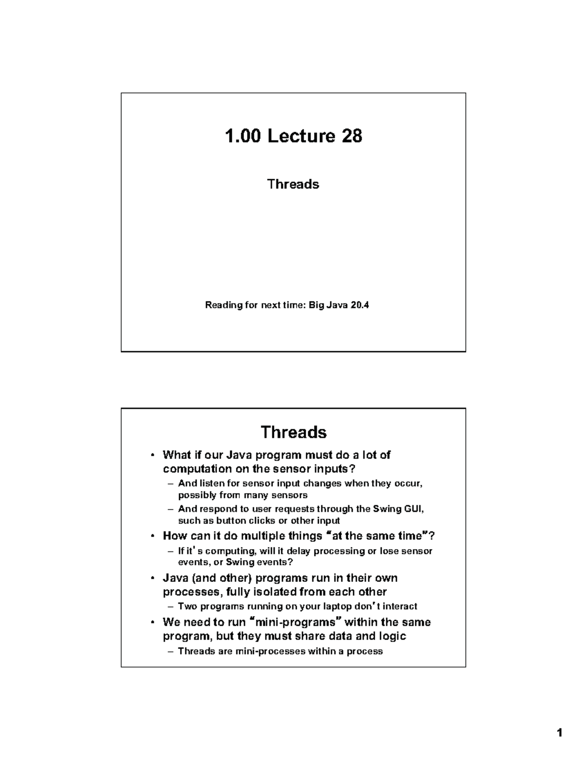 Threads (PDF) Lec 28 - Lecture notes 1-8 - 1 Lecture 28 Threads Reading ...