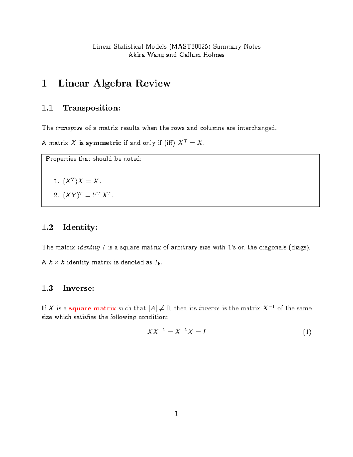 LSM Summary Notes Linear Statistical Models MAST30025 Summary Notes lsm-summary-notes-linear-statistical-models-mast30025-summary-notes