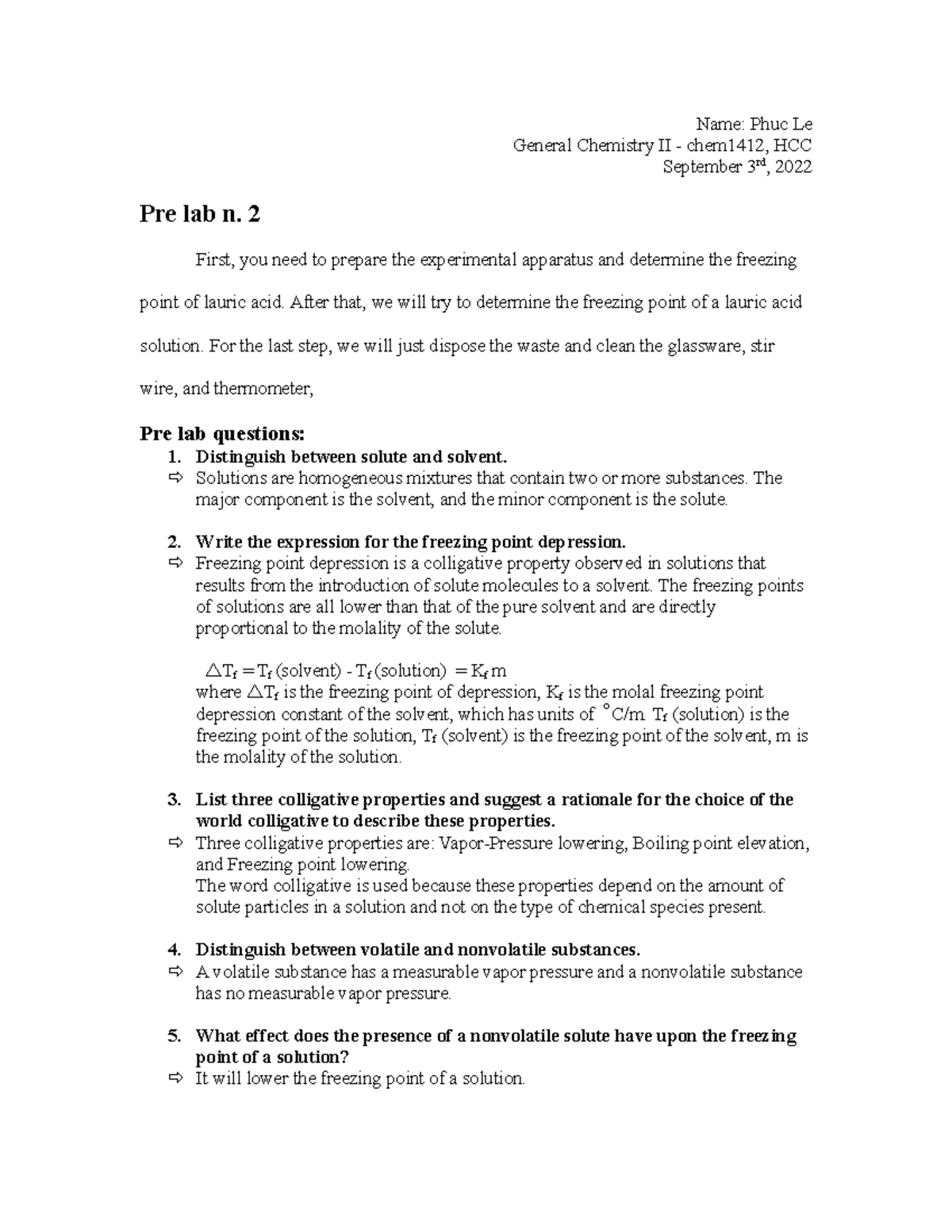 Pre Lab 2 Report CHEM 1412 - Name: Phuc Le General Chemistry II ...