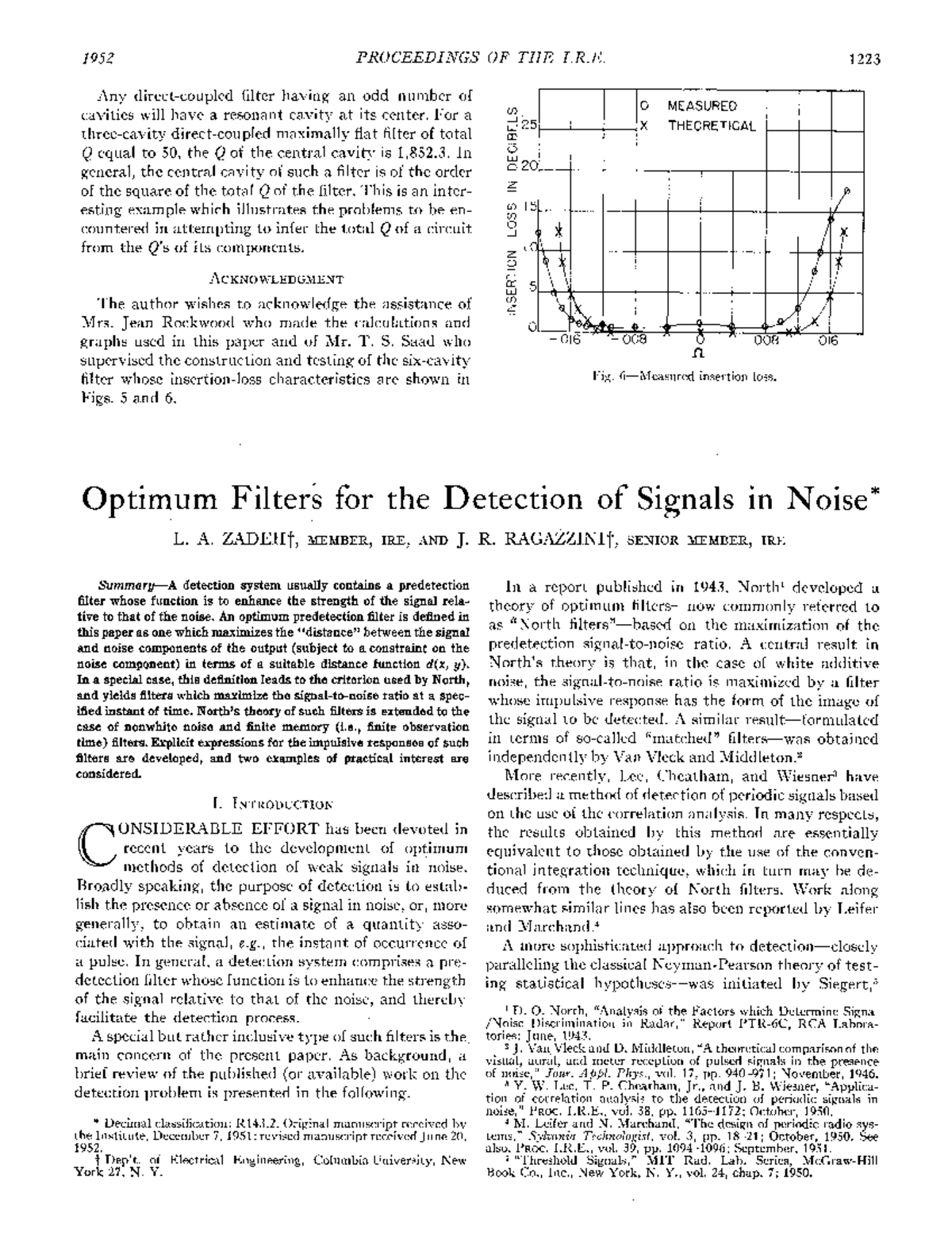 Optimum Filters for the Detection of Signals in Noise - PROCEEDINGS OF THE I.R. Any direct ...