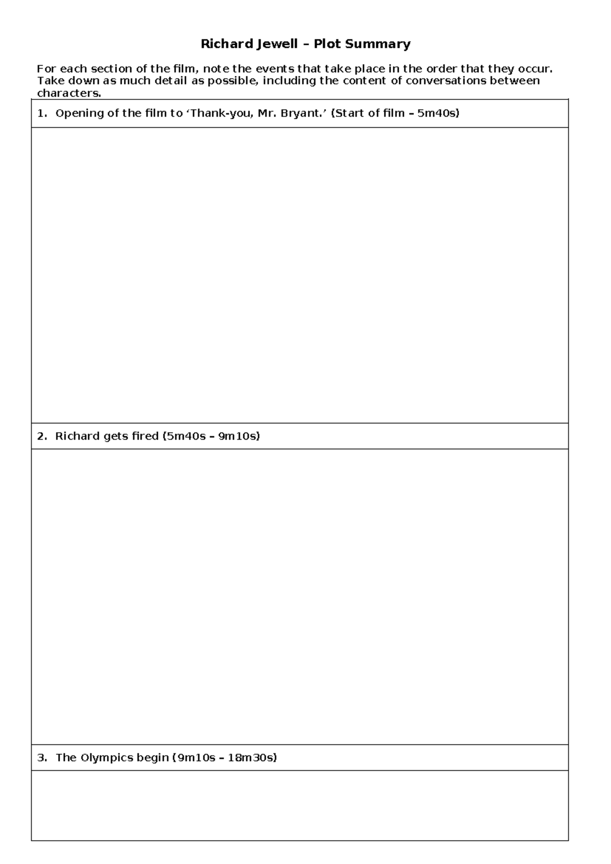 Mystart 1st viewing - RJ plot summary sheet - Richard Jewell – Plot ...