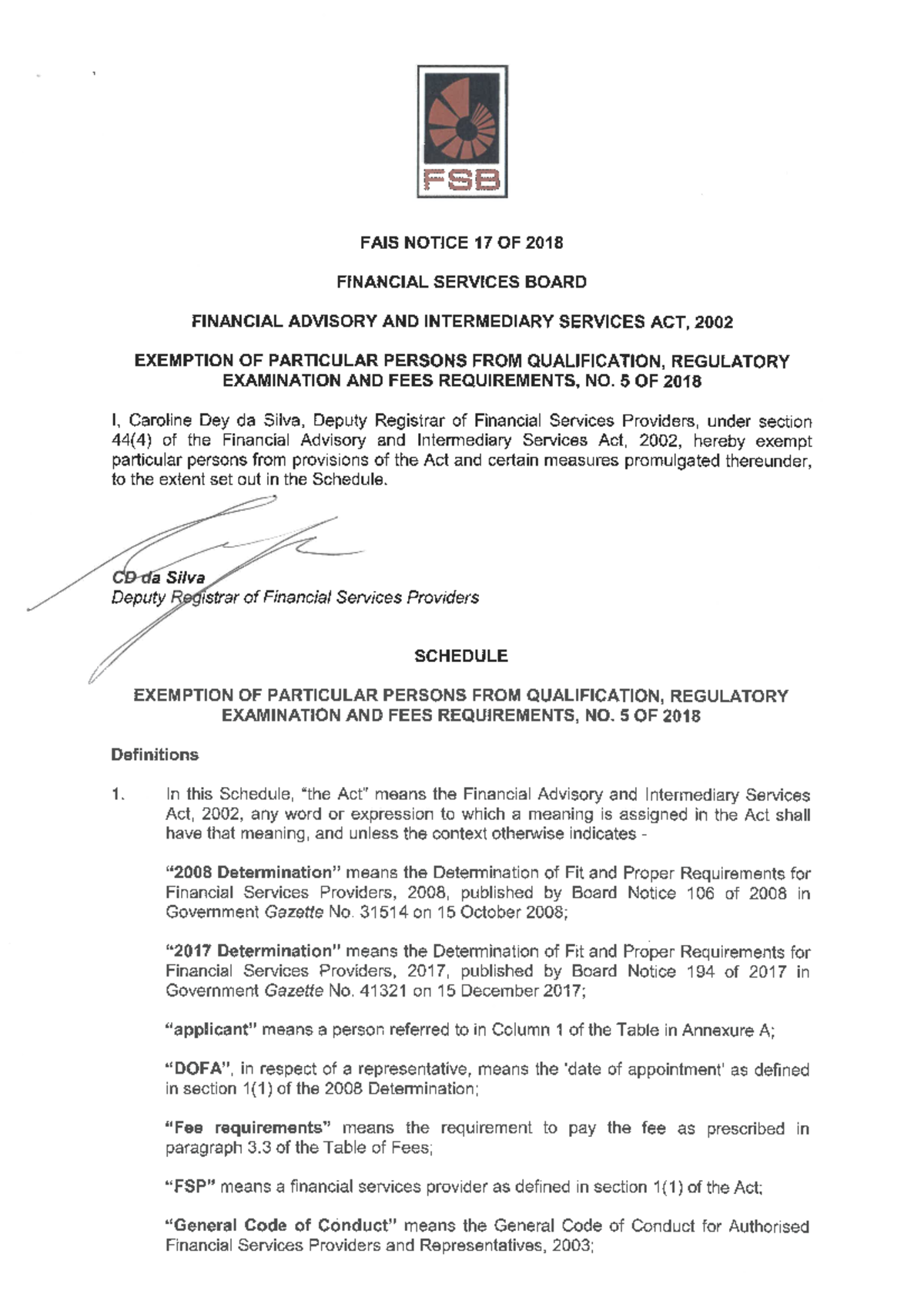 FAIS Notice 17 of 2018 - Ecos 1 - ECO1101 - Studocu