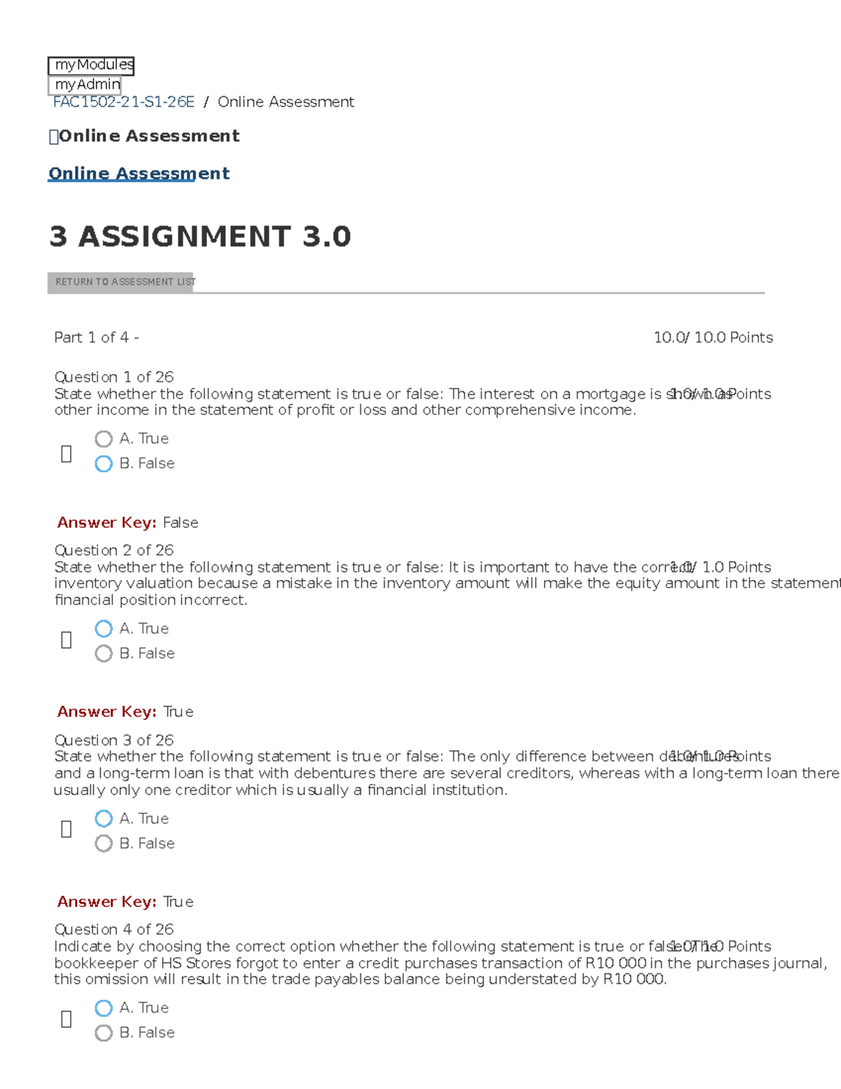 My Modules FAC1502 21 S1 26E Online Assessment 1 - 1/ 1 Points 1/ 1 ...
