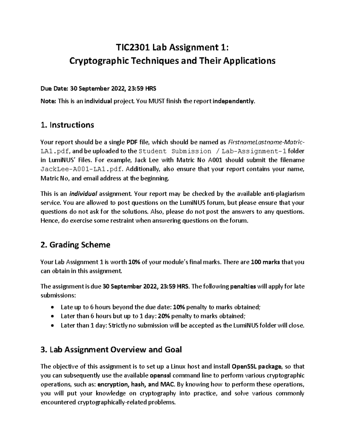 TIC2301 Lab Assignment 1 - You MUST finish the report independently. 1. Instructions Your report ...