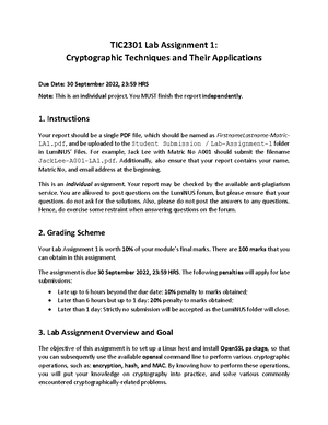TIC2301 Tutorial 1 Answers - TIC2301 Tutorial 1 (Introduction & Encryption) School of Computing ...