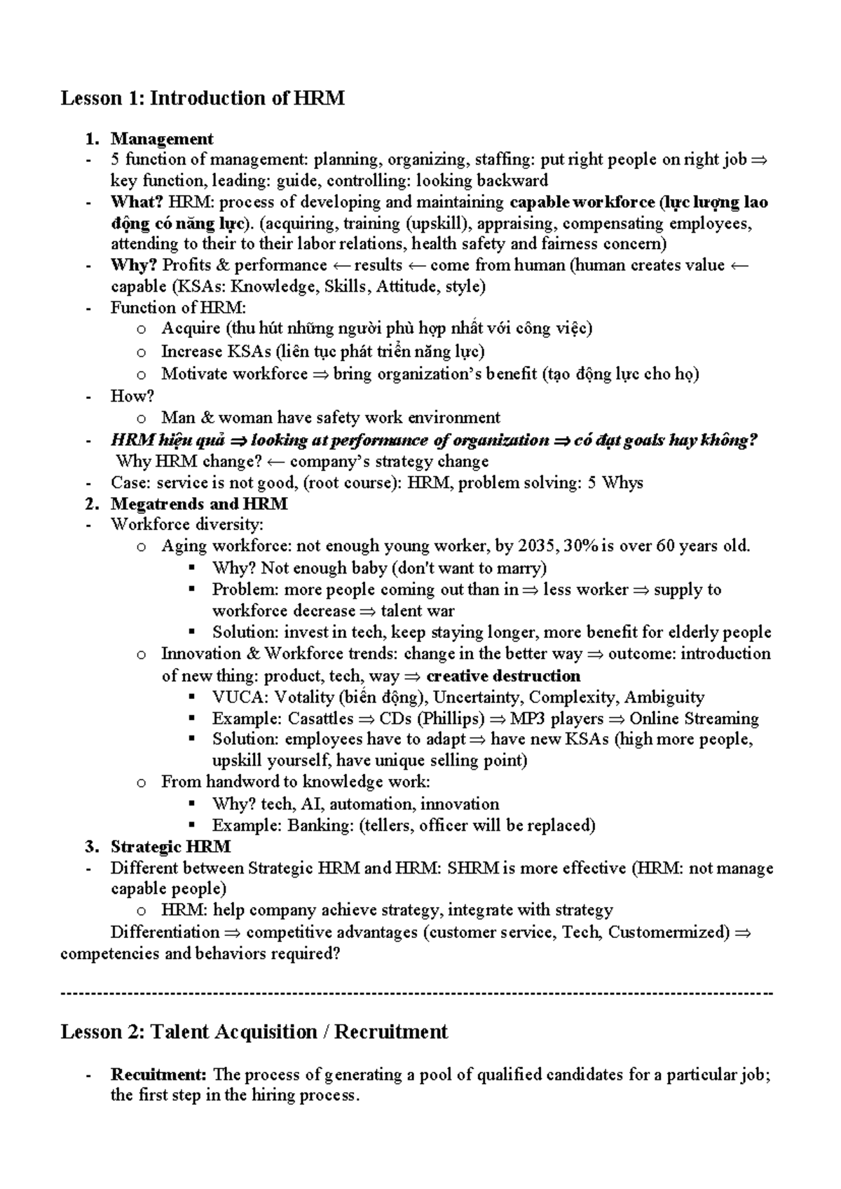 HRM - EBBA - Lesson 1: Introduction of HRM Management 5 function of ...