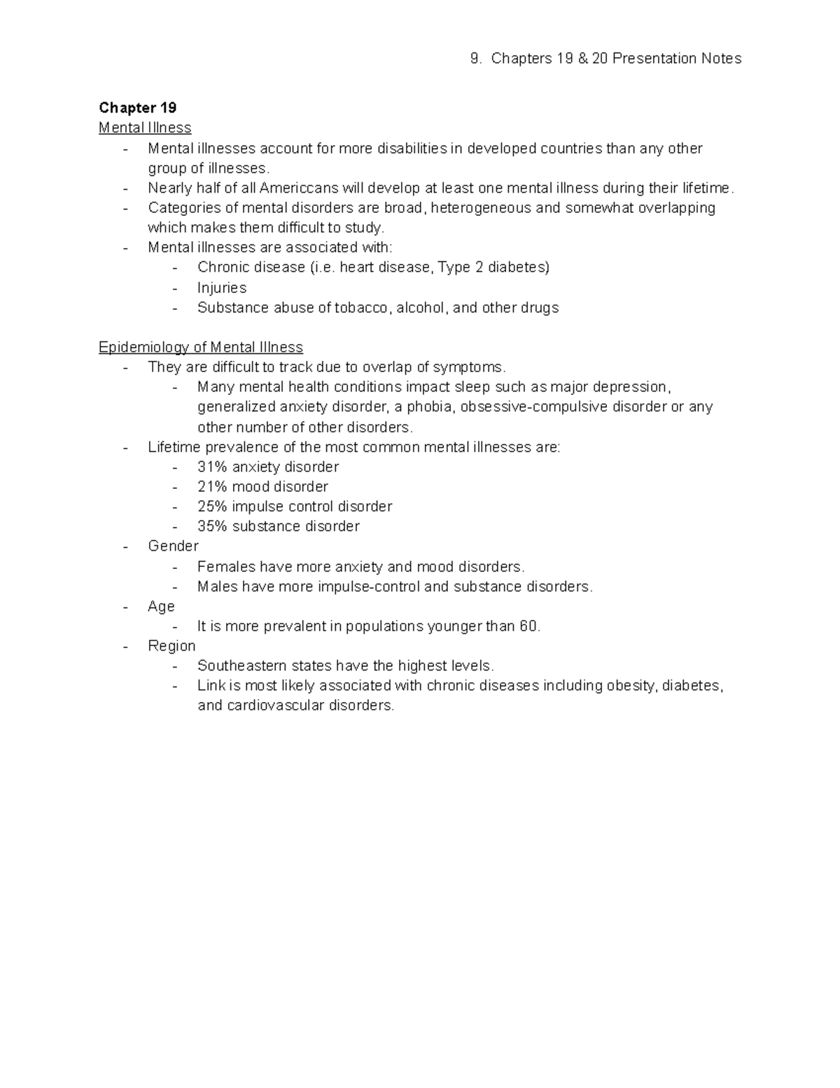 Chapters 19 & 20 Presentation Notes - Chapter 19 Mental Illness ...