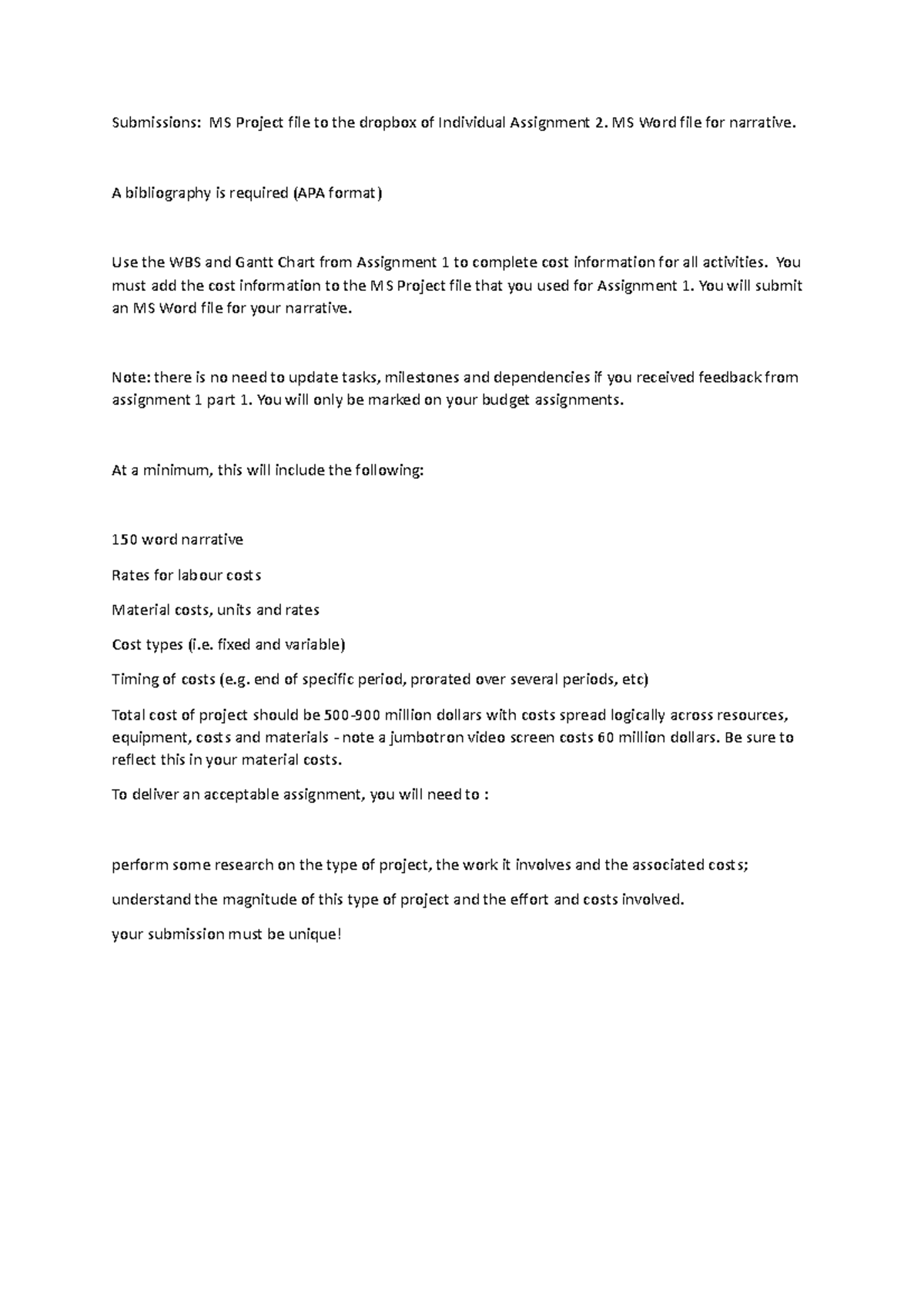 Assignment 2 projecting planning - Submissions: MS Project file to the dropbox of Individual ...