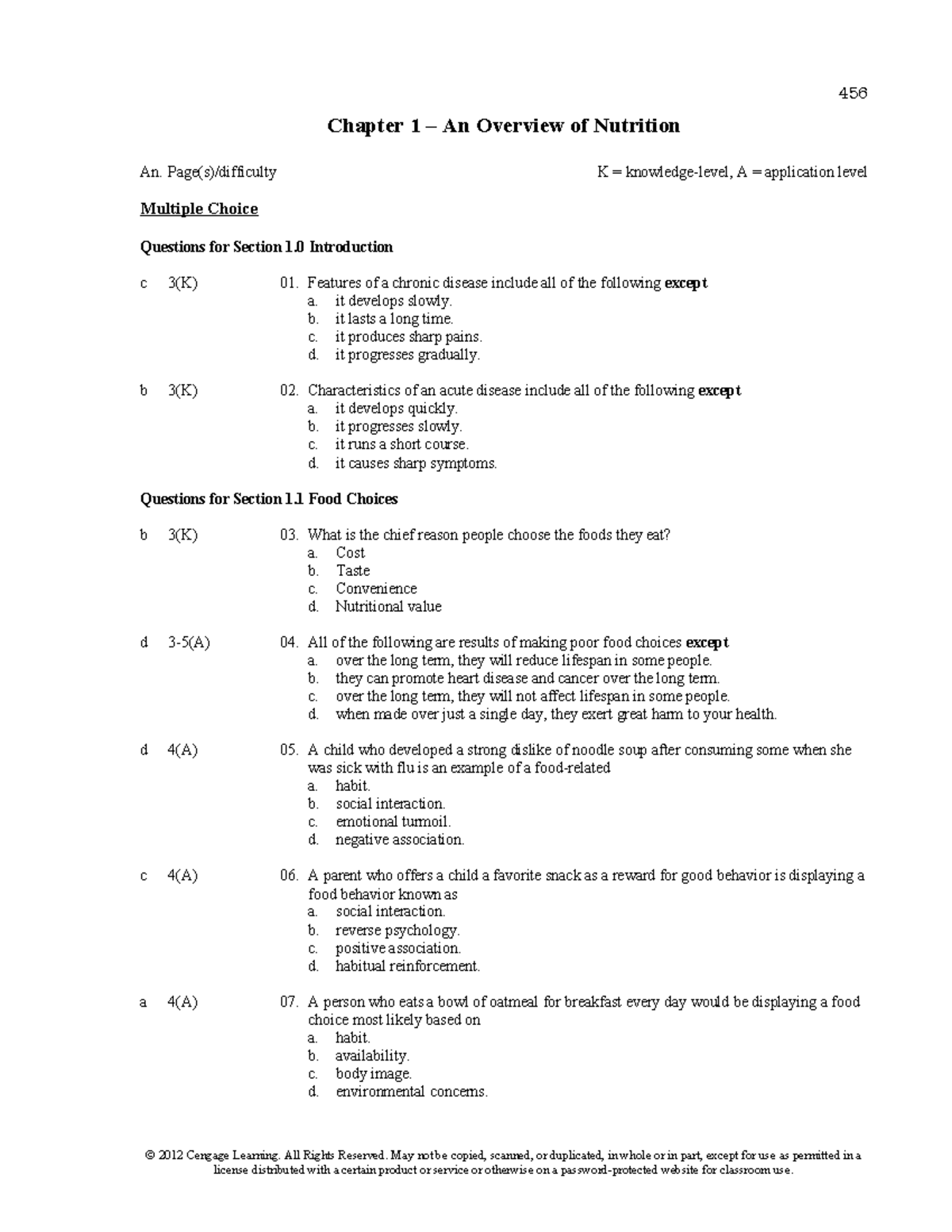 Chapter 1 An Overview of Nutrition - Chapter 1 – An Overview of ...