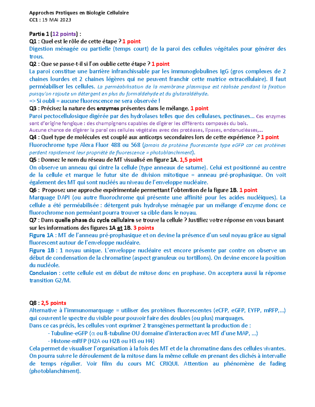 CC1-APBC-2023 Correction TYPE - Approches Pratiques en Biologie Cellulaire CC1 : 19 MAI 2023 ...