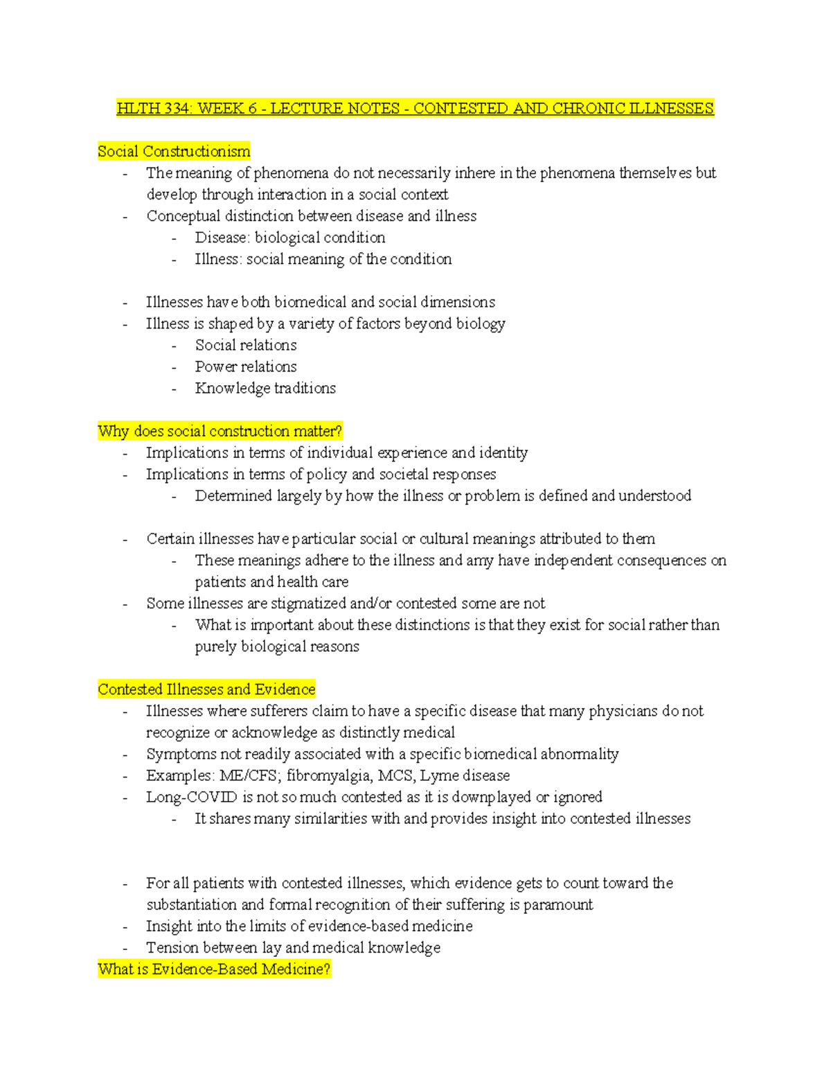HLTH 334 WEEK 6 - Lecture - HLTH 334: WEEK 6 - LECTURE NOTES ...
