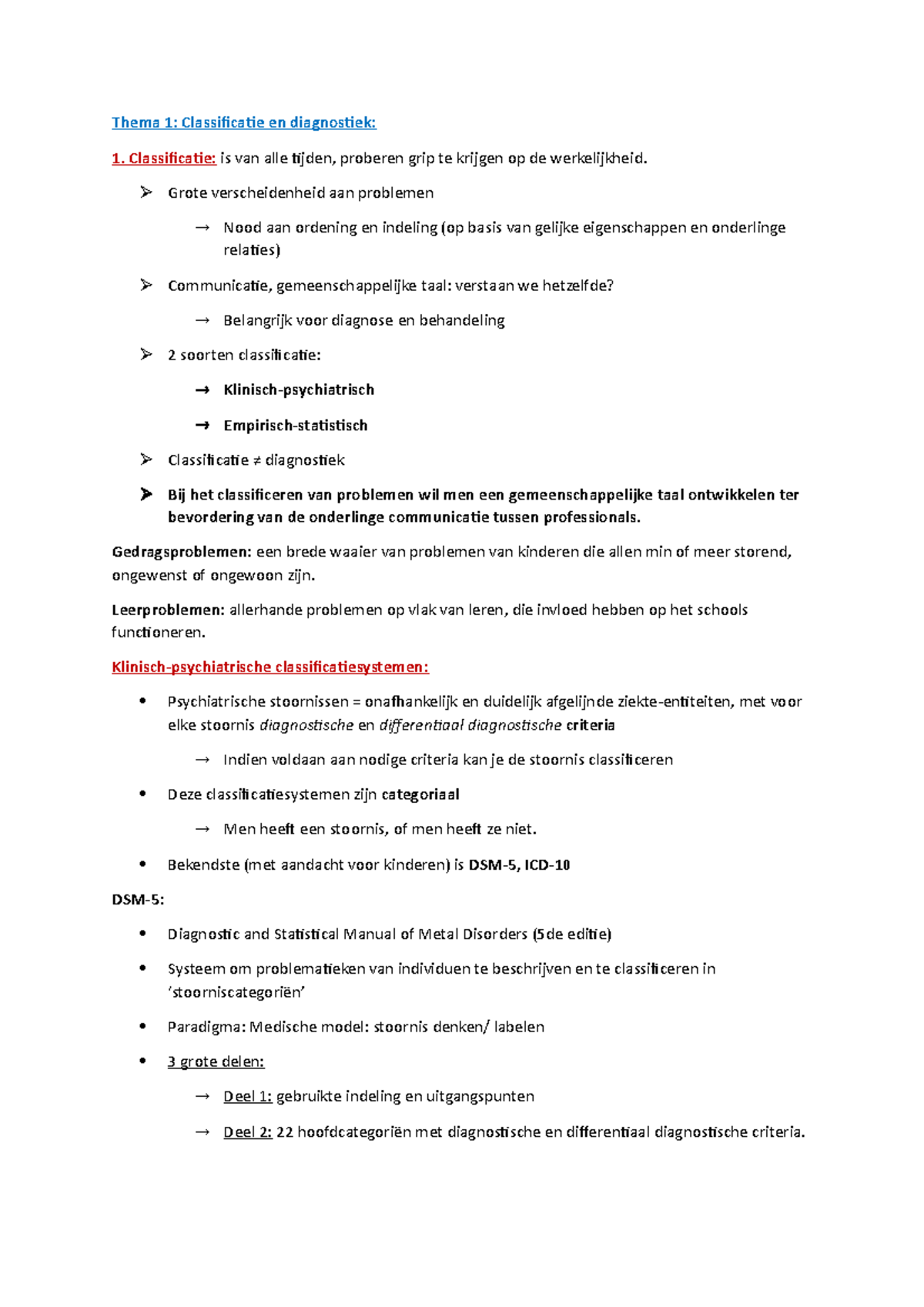 ODW2 thema 1 - samenvatting hoofstuk 1 - **Thema 1: Classificatie en ...