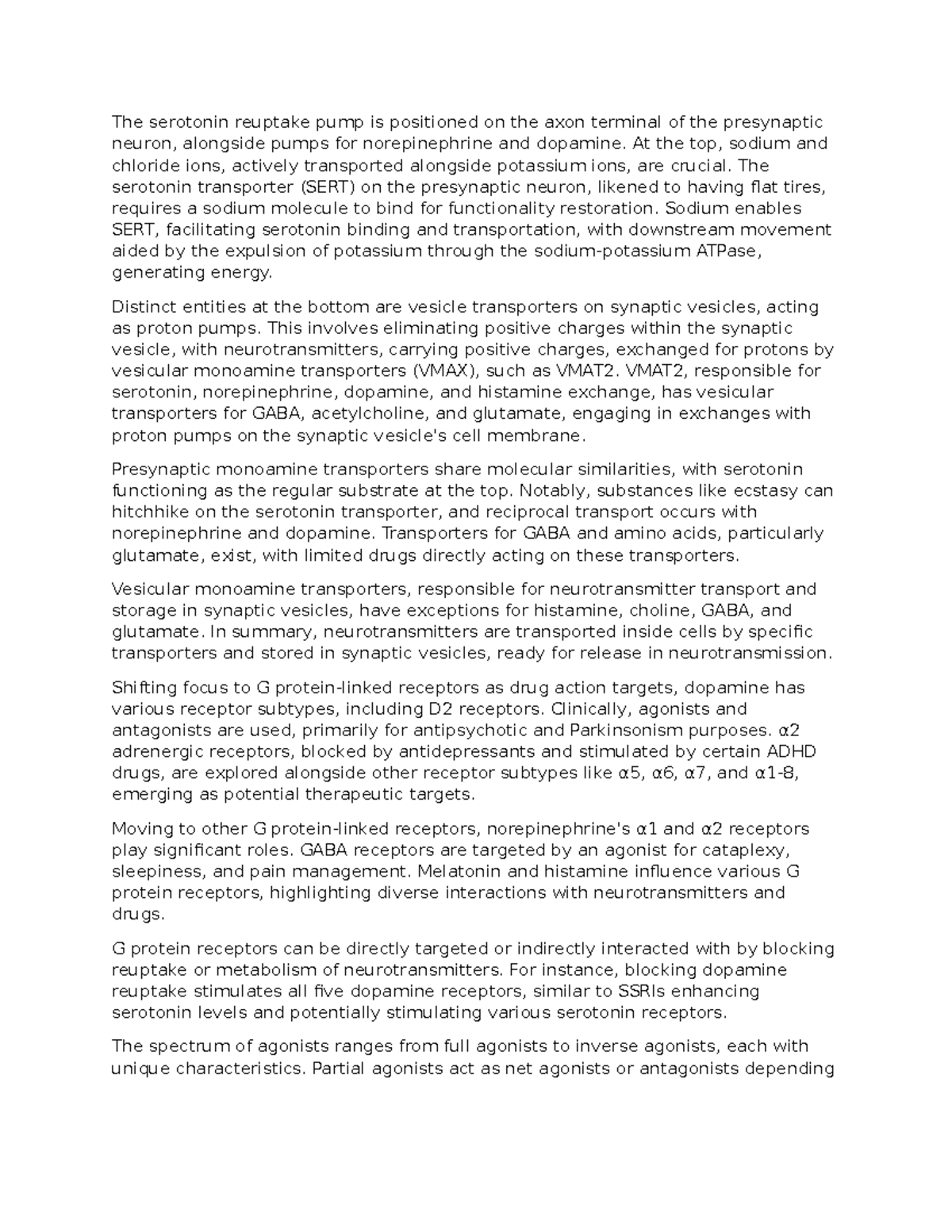 Kim lectures - recorded lecture notes - The serotonin reuptake pump is ...