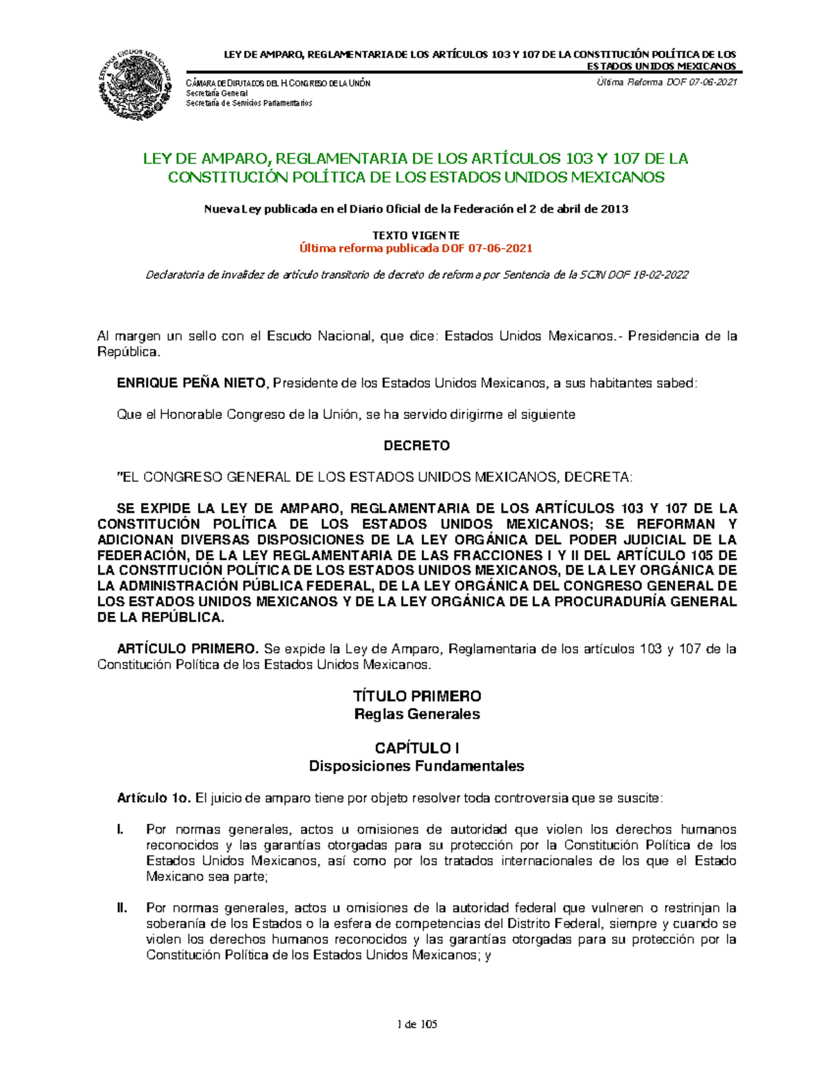 Ley de Amparo 2022 - ESTADOS UNIDOS MEXICANOS C¡MARA DE DIPUTADOS DEL H ...