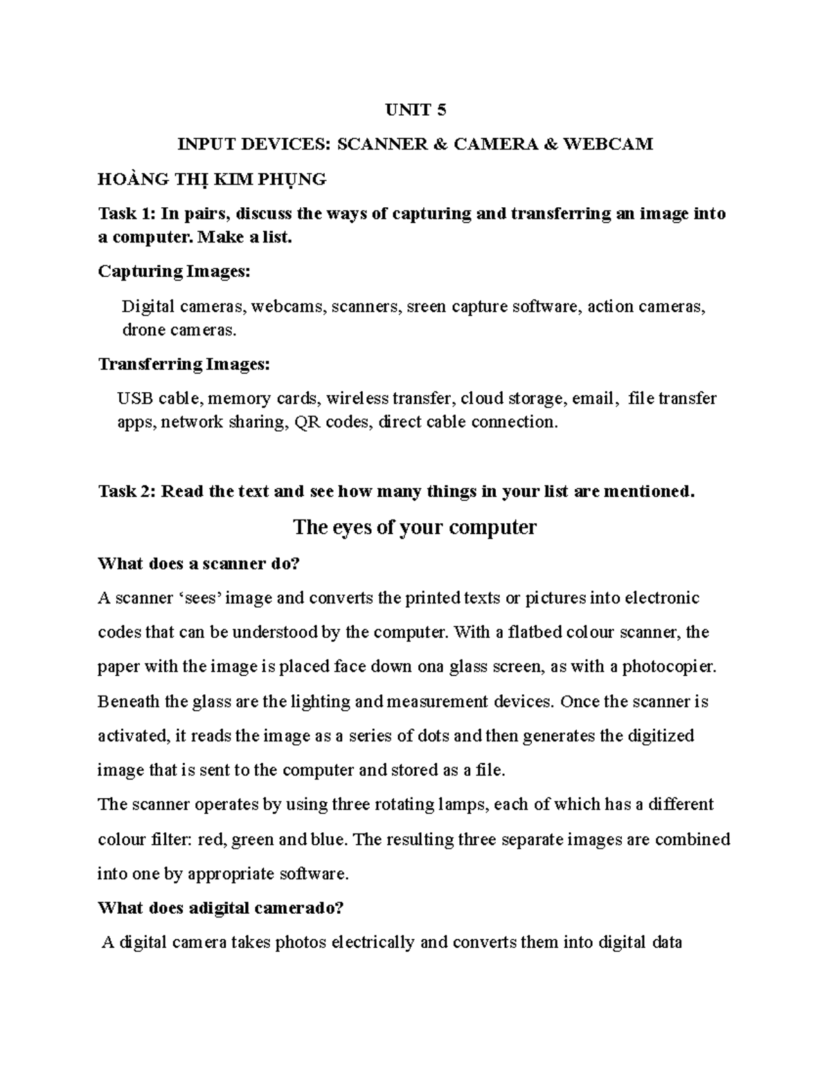 UNIT-5 - không có - UNIT 5 INPUT DEVICES: SCANNER & CAMERA & WEBCAM ...