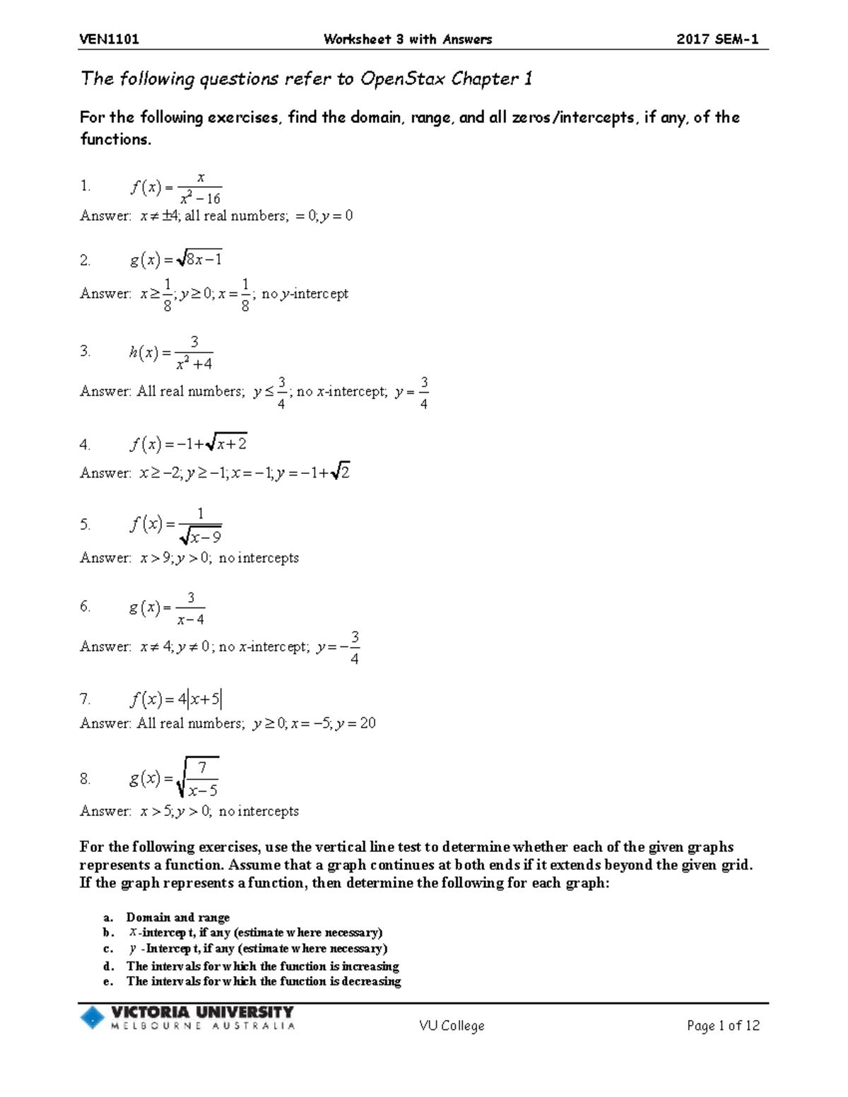 Worksheet 03 with answers - The following questions refer to OpenStax Chapter 1 For the ...