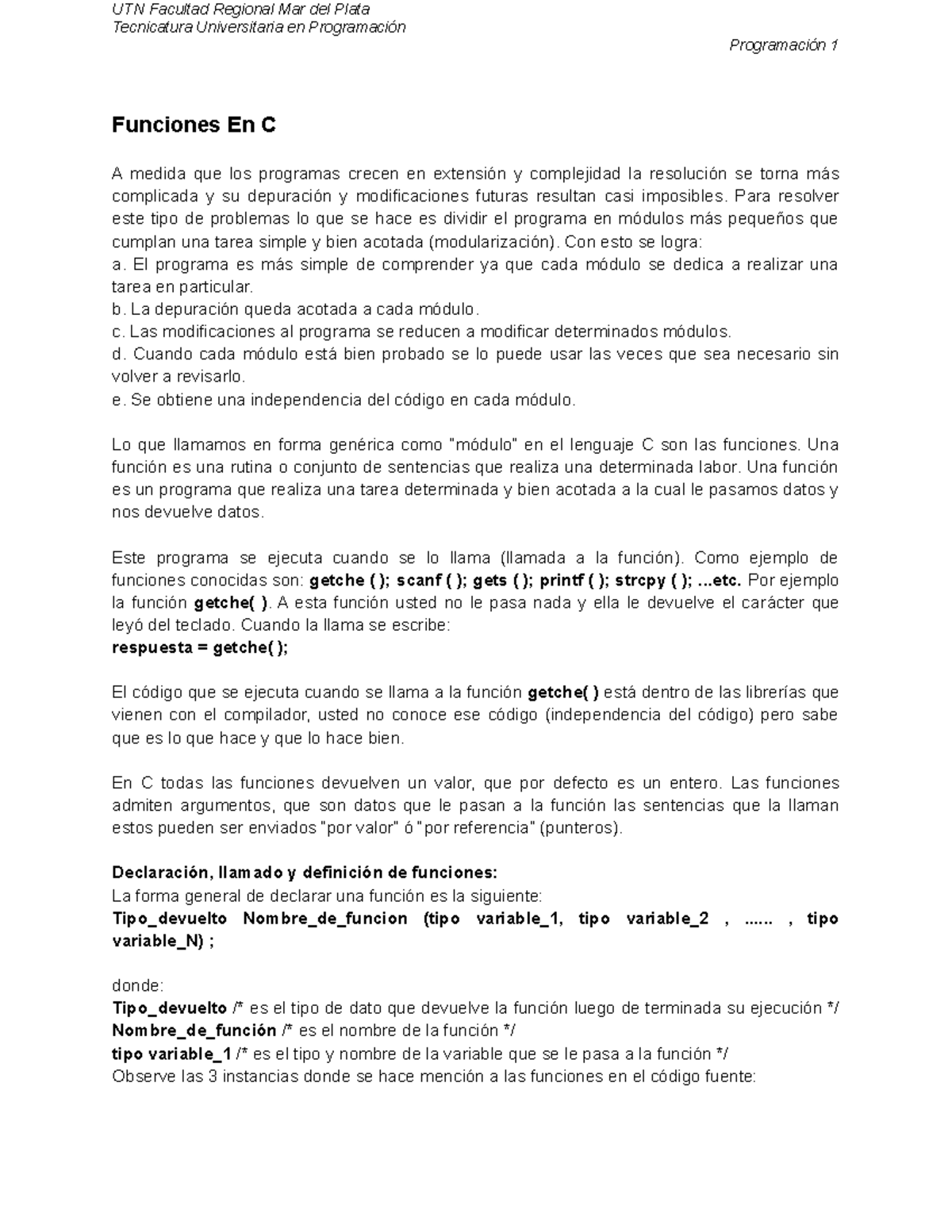 06 - Funciones en C - Apuntes de programacion. - Tecnicatura ...