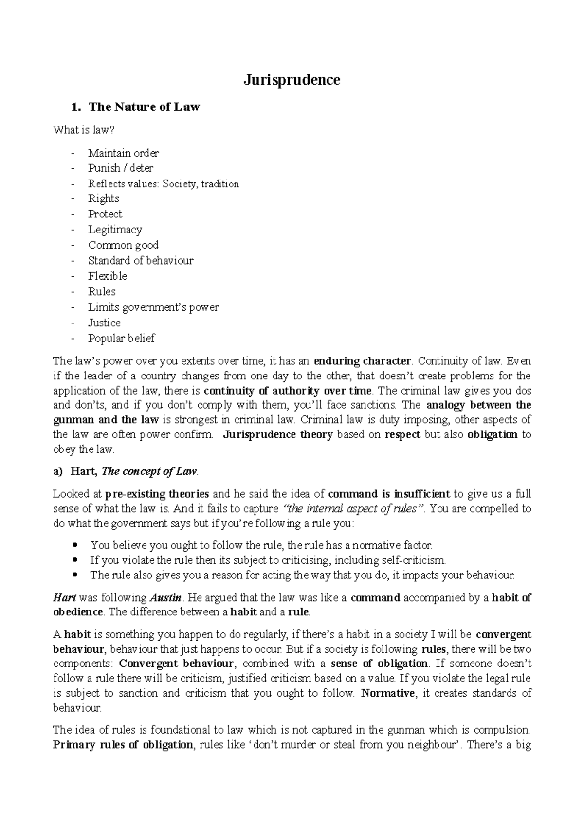 Jurisprudence Lecture Notes All Jurisprudence 1 The Nature Of Law