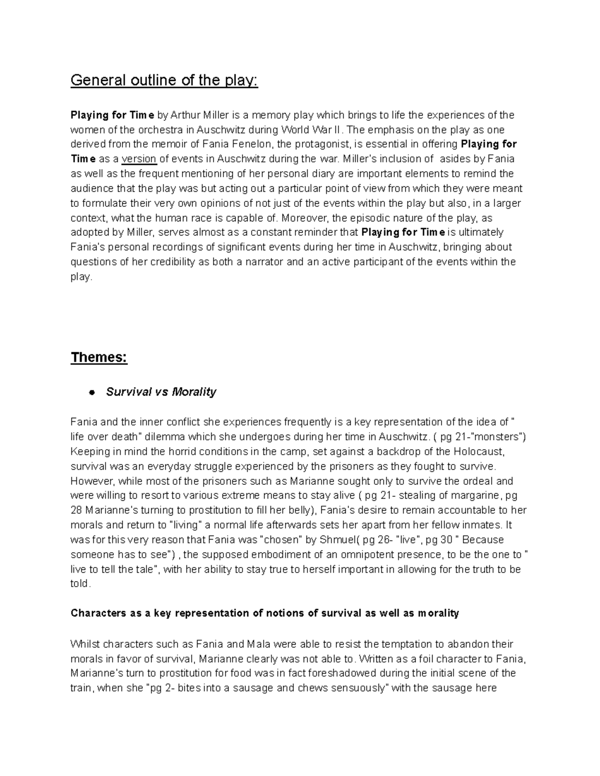 PLaying for Time Notes - General outline of the play: Playing for Time ...