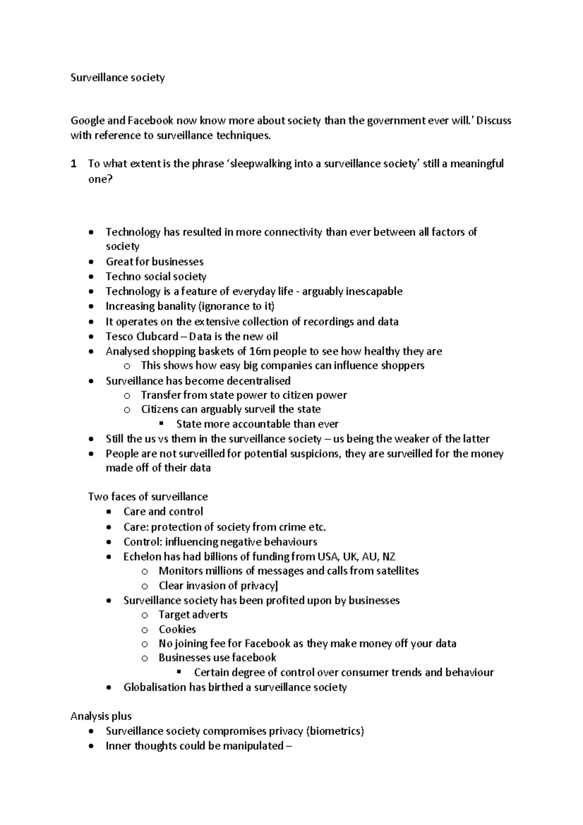 Surveillance society notes - Surveillance society Google and Facebook ...