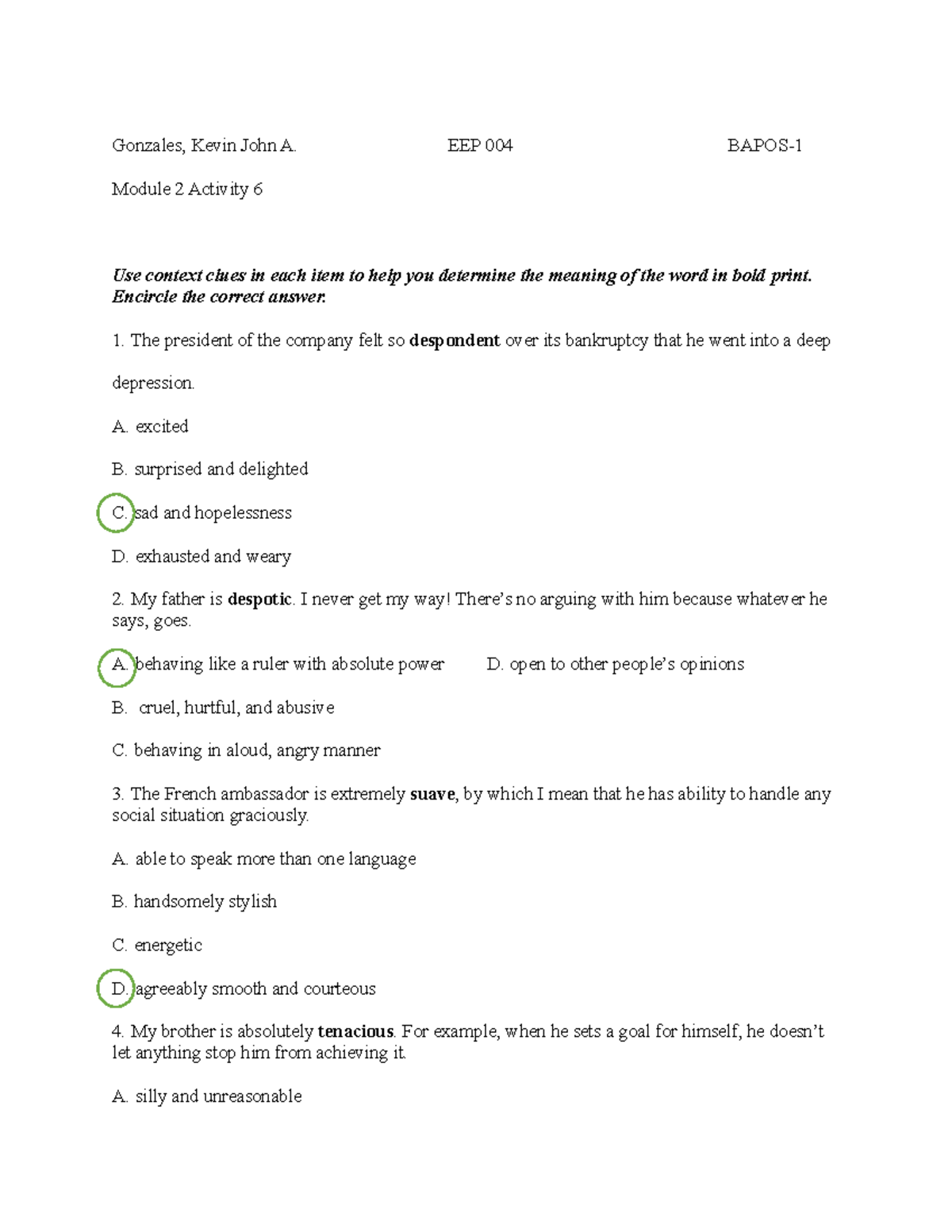 M2 Activity 6Module 1 Activity 1 Answers Copy this you lazy bums ...