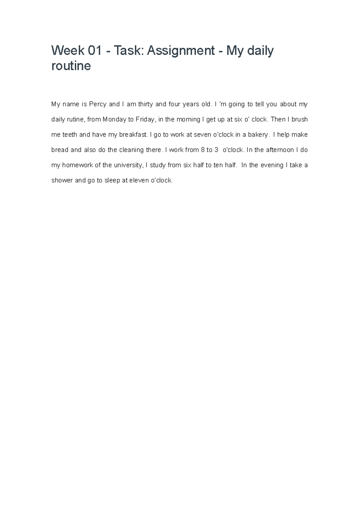 503118927 Week 01 Task Assignment My Daily Routine - Week 01 - Task: Assignment - My daily ...