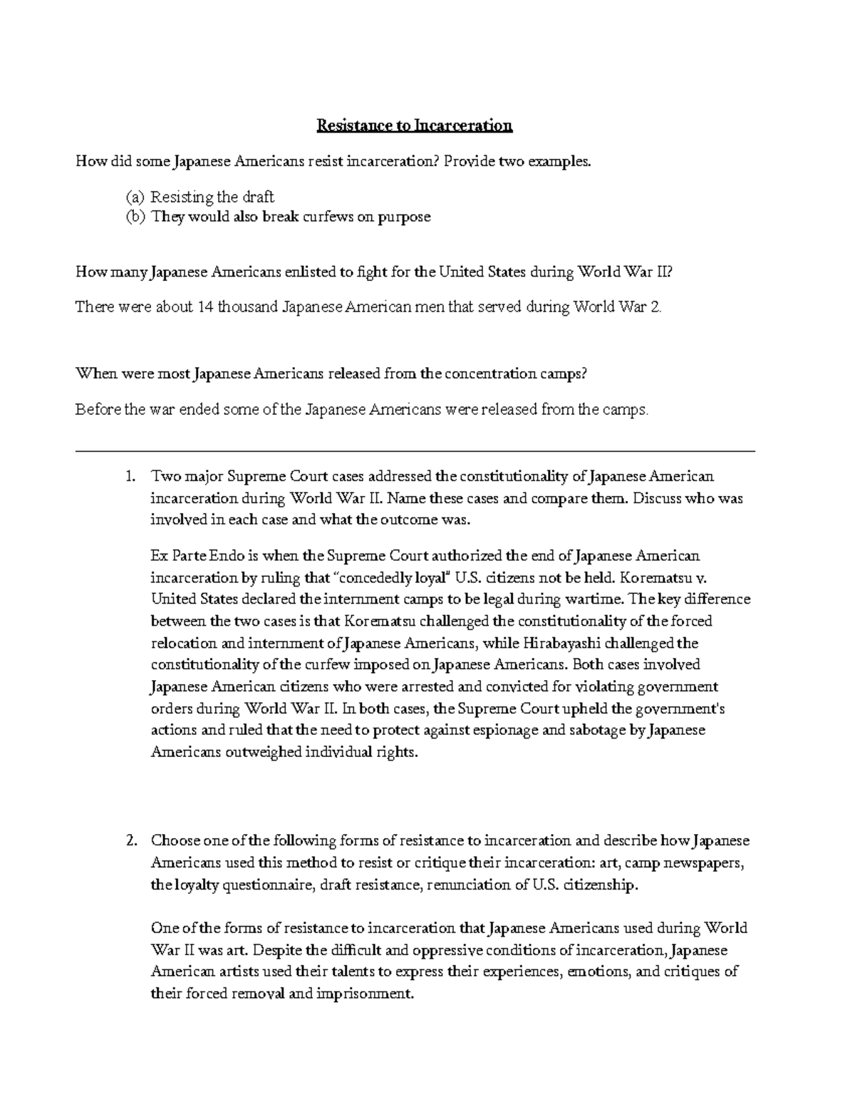 Japanese Resistance - Resistance to Incarceration How did some Japanese ...