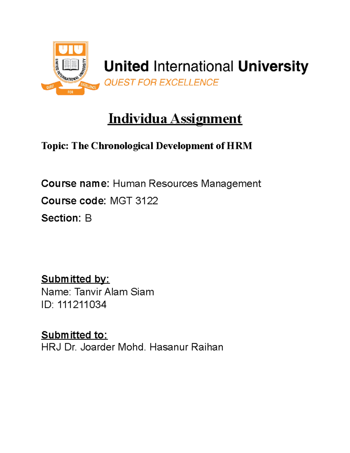 The Chronological Development of HRM - Joarder Mohd. Hasanur Raihan ...
