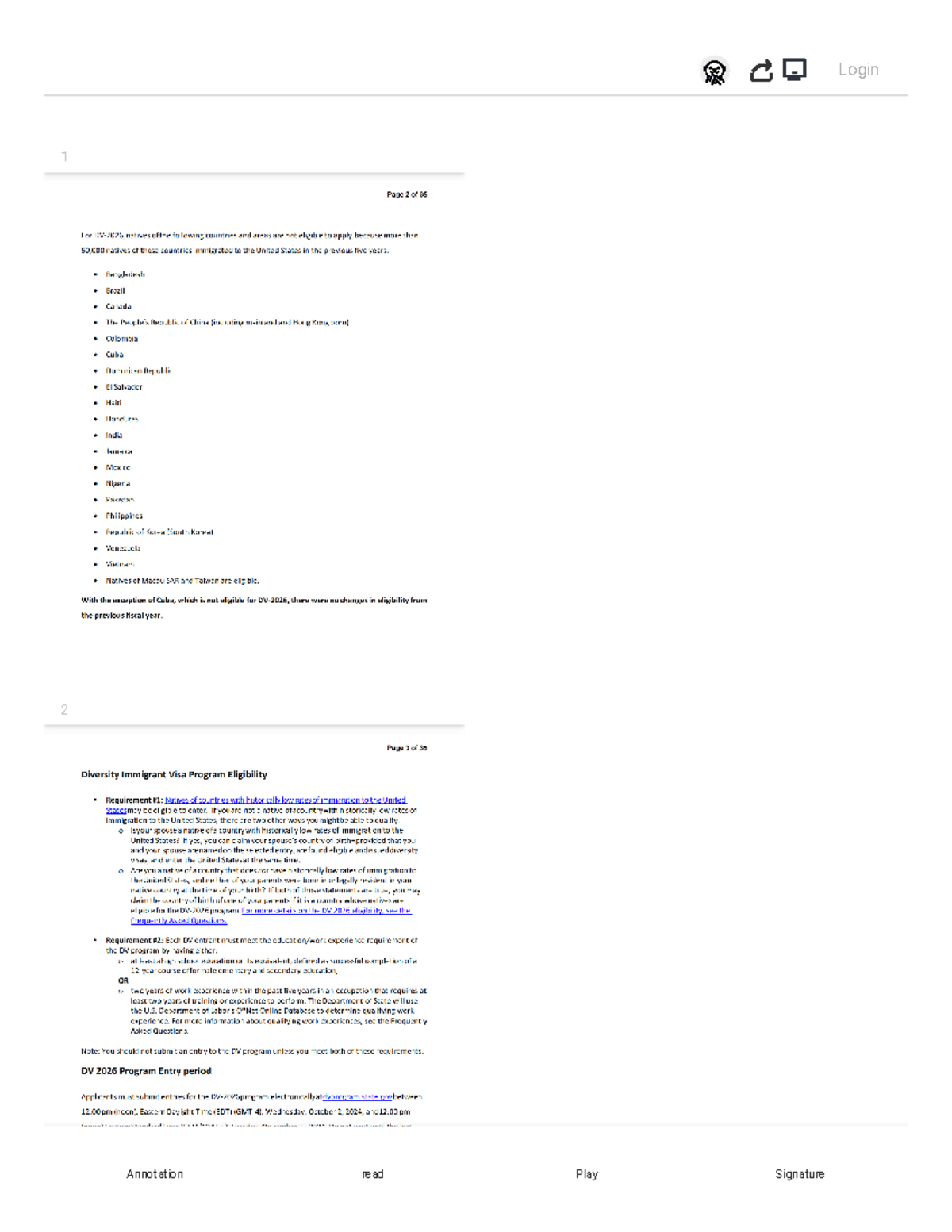 DV 2026 Plain Language Instructions and FAQs - Login 1 Page of 35 For natives of the following ...