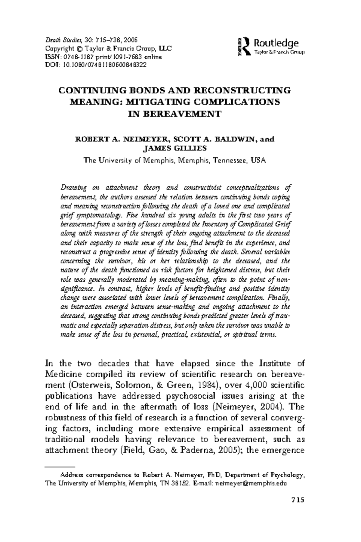 Continuing Bonds and Reconstructing Mean - CONTINUING BONDS AND ...