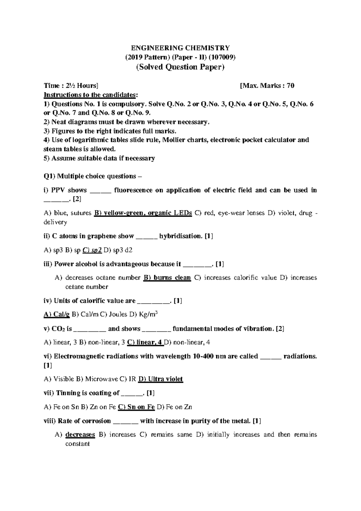 Chemistry Solved Quetion Paper 1 - ENGINEERING CHEMISTRY (2019 Pattern ...