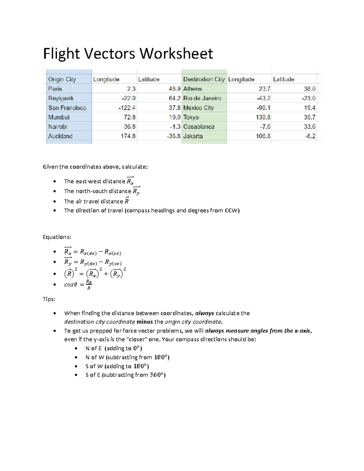 Flight Vectors Worksheet - Flight Vectors Worksheet Given the ...