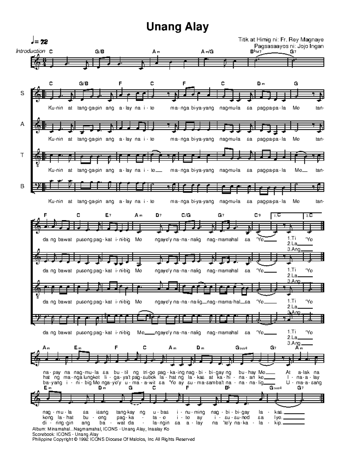 Unang Alay - Mass Song - C G/B A m A m /G B M G 7 - Studocu