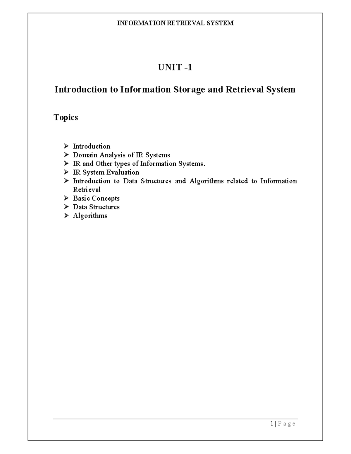 Ch1 - information-retrieval lecture note - UNIT - Introduction to Information Storage and ...