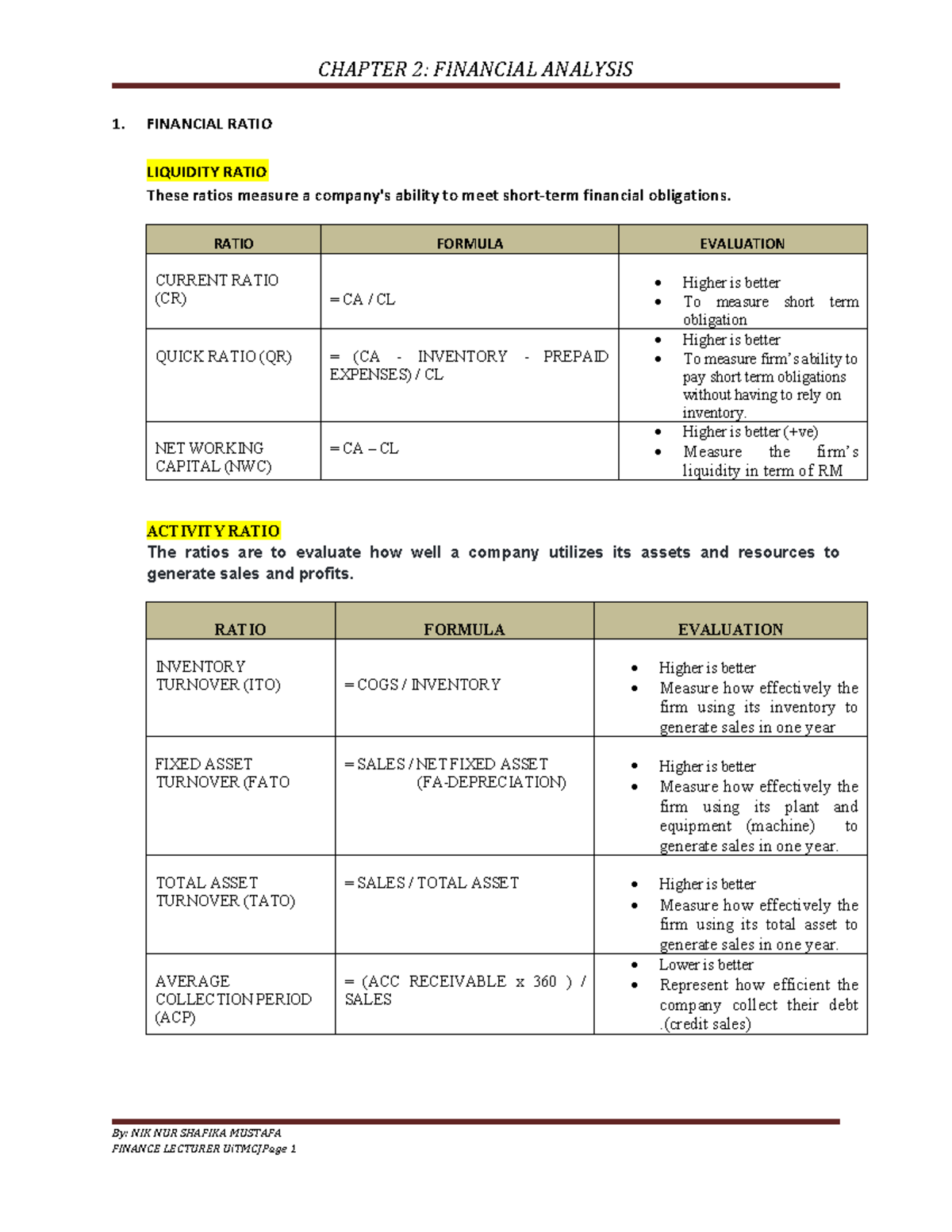 Chapter 2 Financial Analysis - By: NIK NUR SHAFIKA MUSTAFA 1. FINANCIAL ...