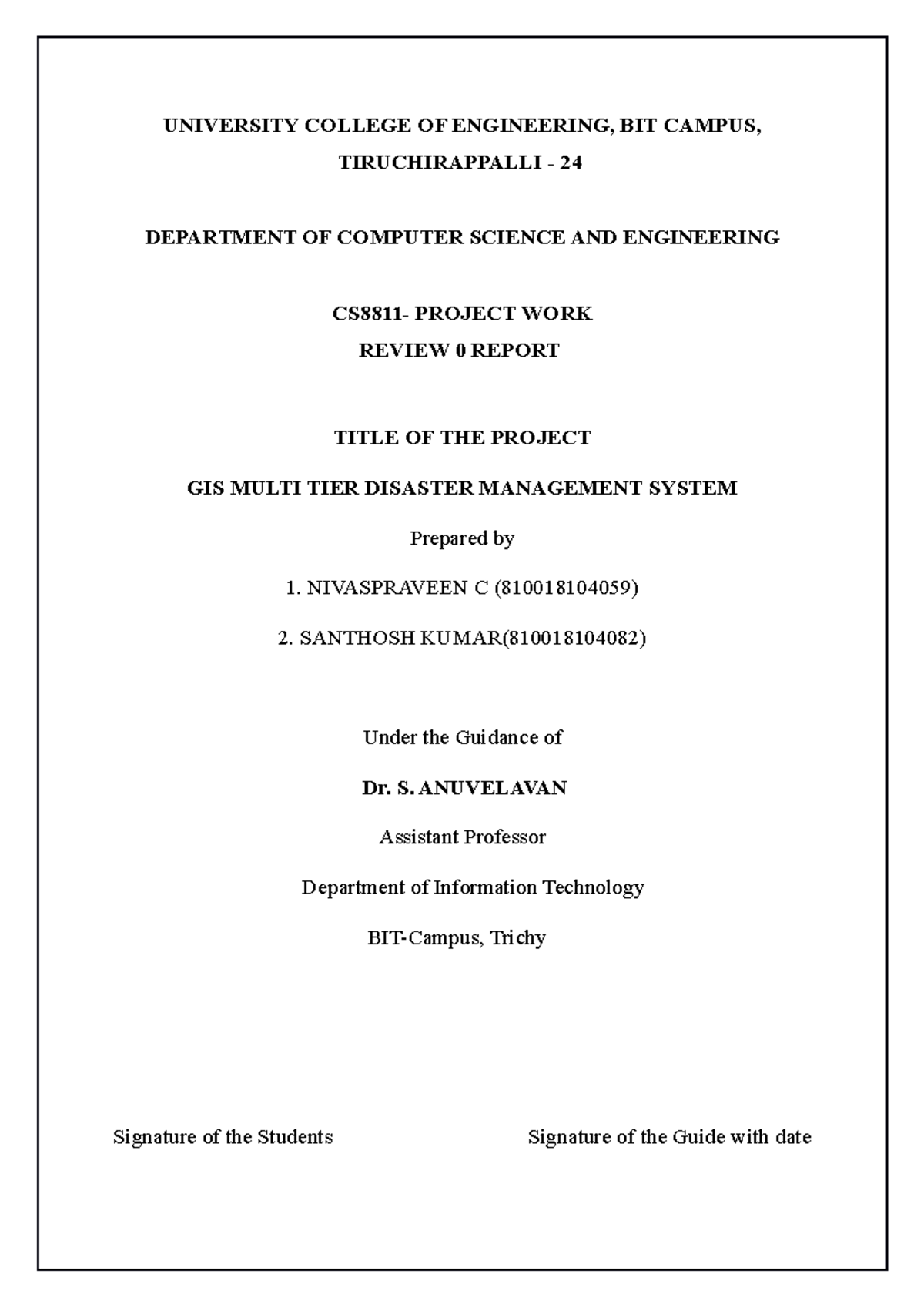 Project sample - UNIVERSITY COLLEGE OF ENGINEERING, BIT CAMPUS ...