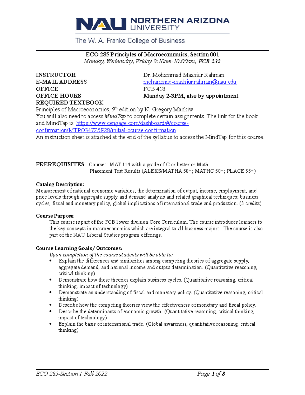 ECO 285 syllabus section 001-2 - ECO 285 Principles of Macroeconomics ...