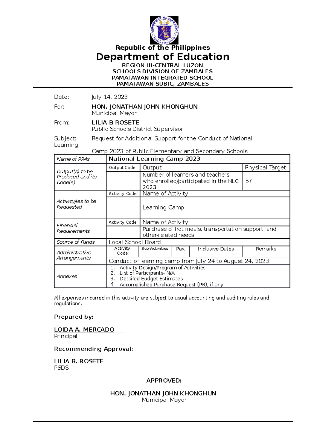 CIS adjusted NLC proposal - Republic of the Philippines Department of ...