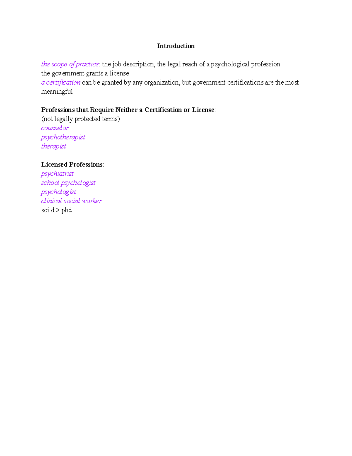 Fundamentals of Counseling Notes - Introduction the scope of practice ...