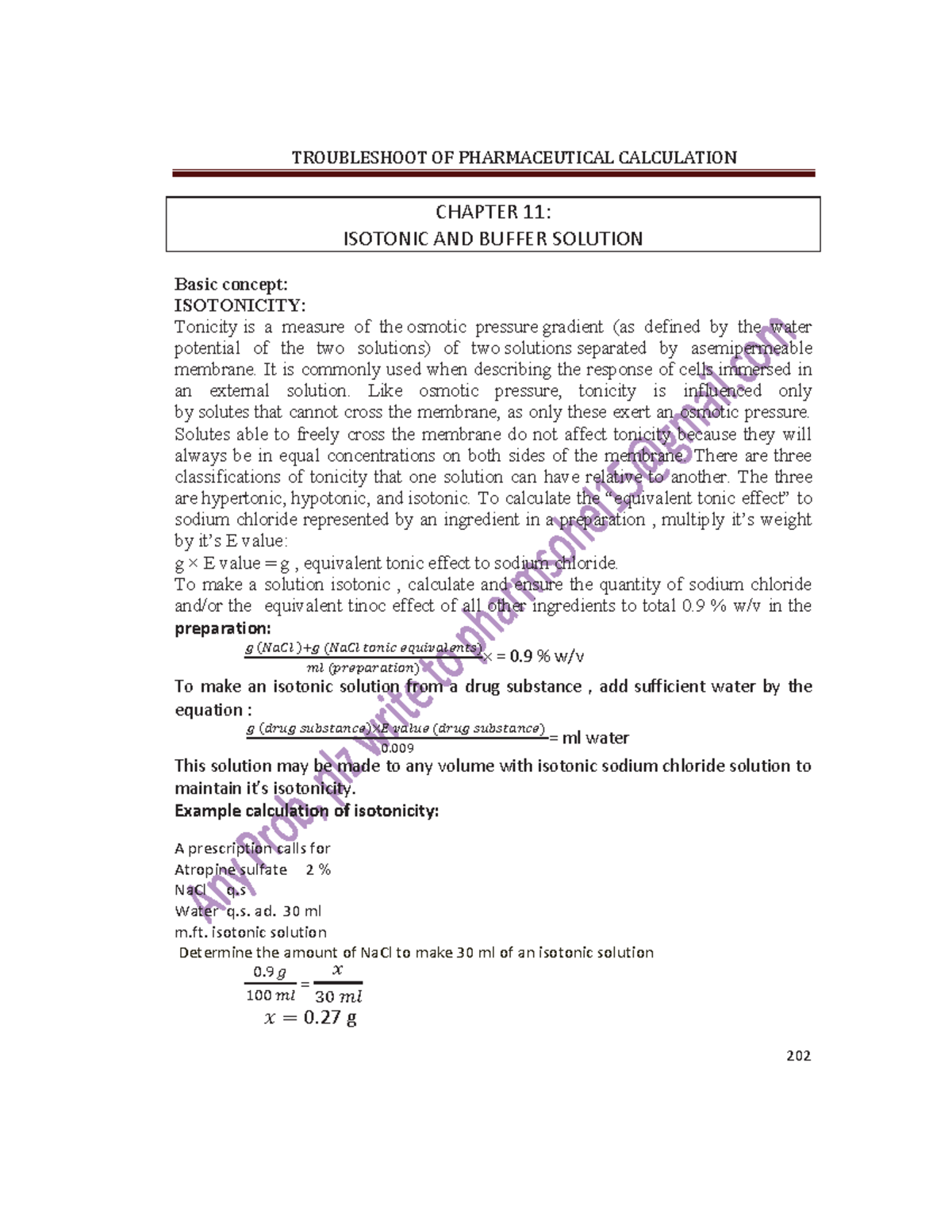 Ch - Pharmaceutical Organic Chemistry III - CHAPTER 11: ISOTONIC AND BUFFER SOLUTION Basic ...