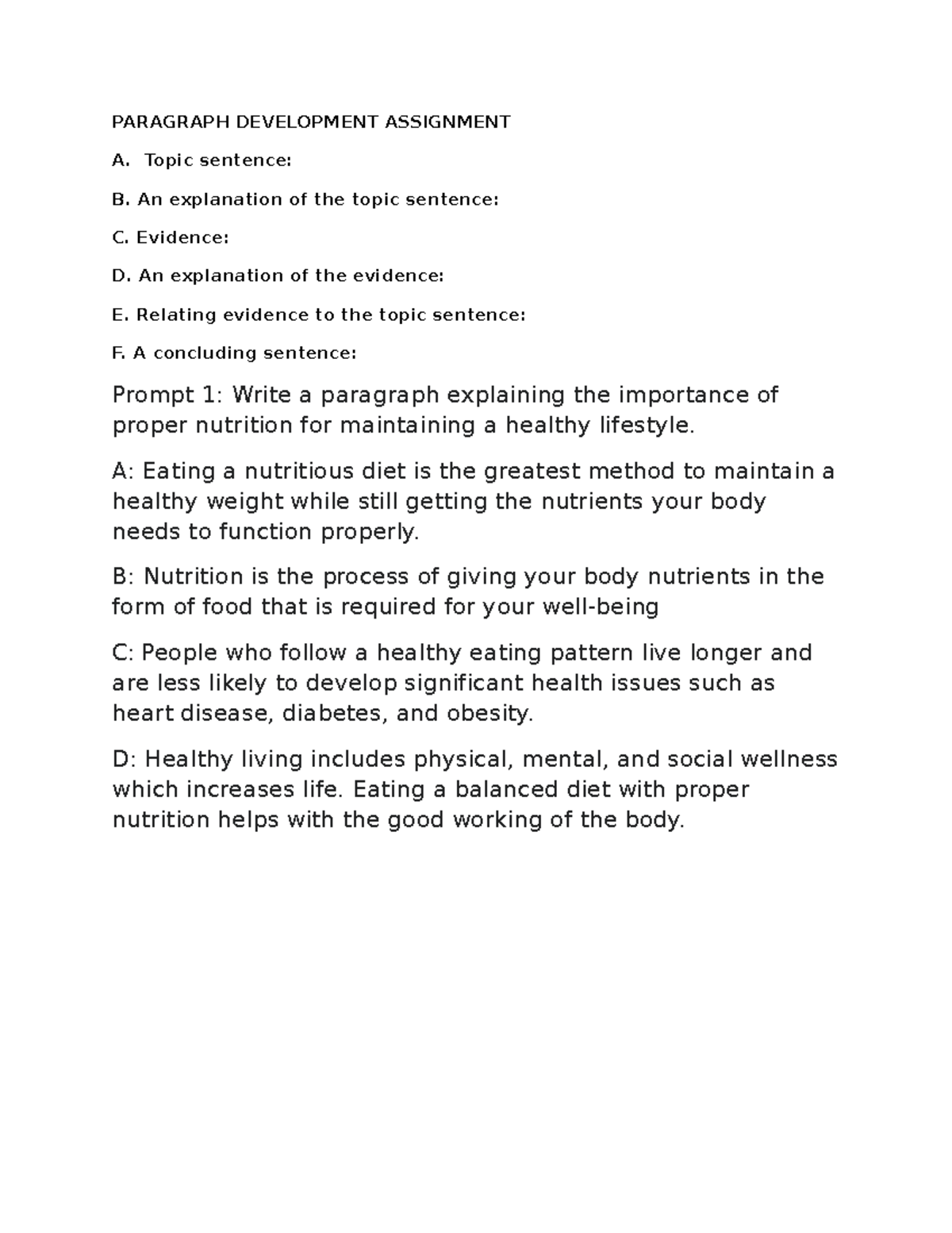 Paragraph Development Assignment - PARAGRAPH DEVELOPMENT ASSIGNMENT A ...