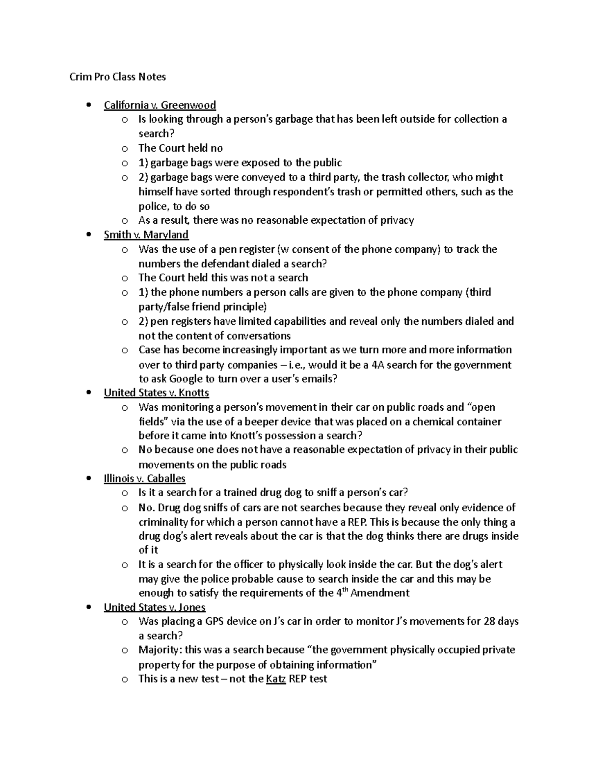 Crim Pro Class Notes - Greenwood o Is looking through a person’s ...