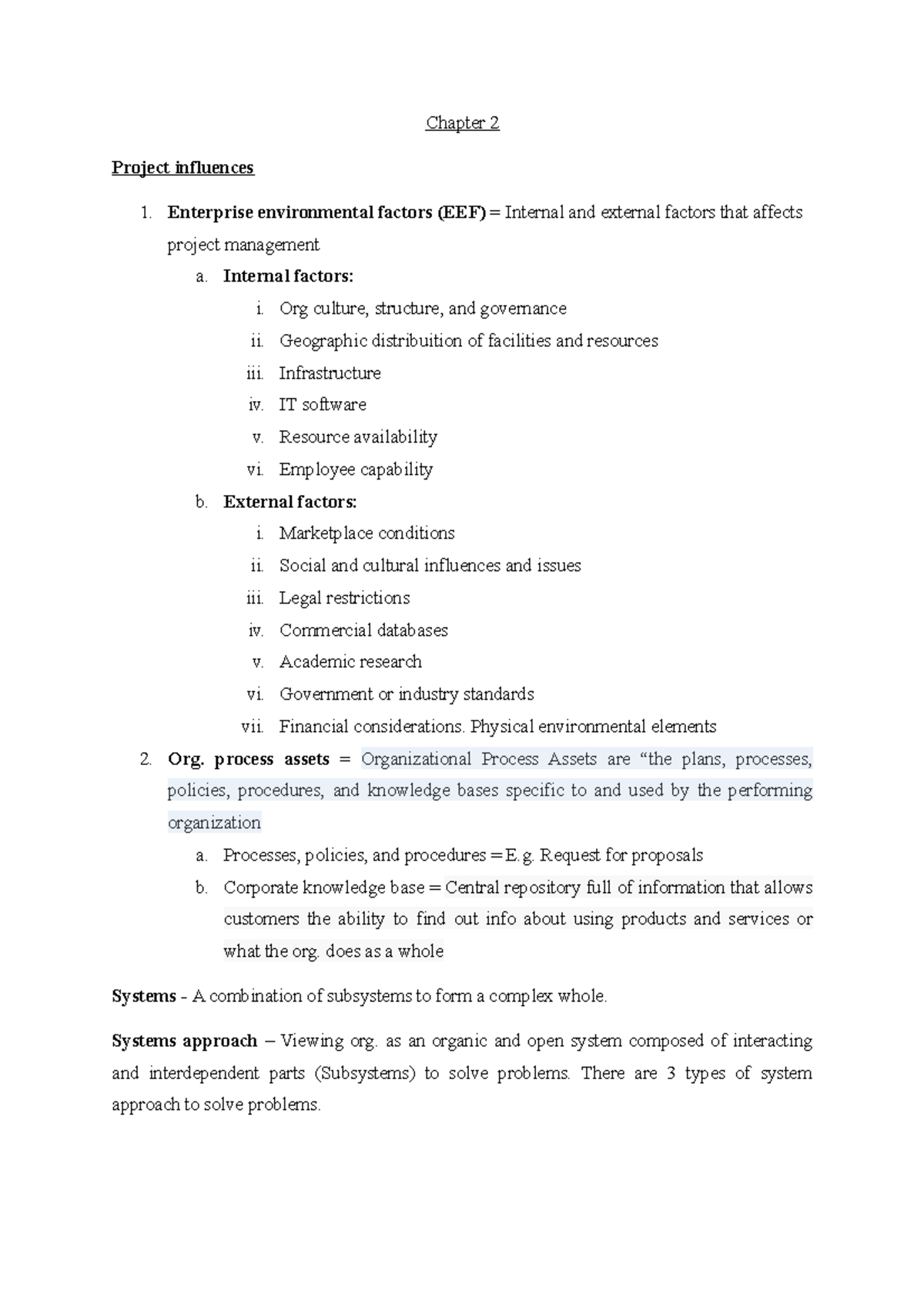Chap2 (Role of proj mgmt in IT) - Chapter 2 Project influences ...
