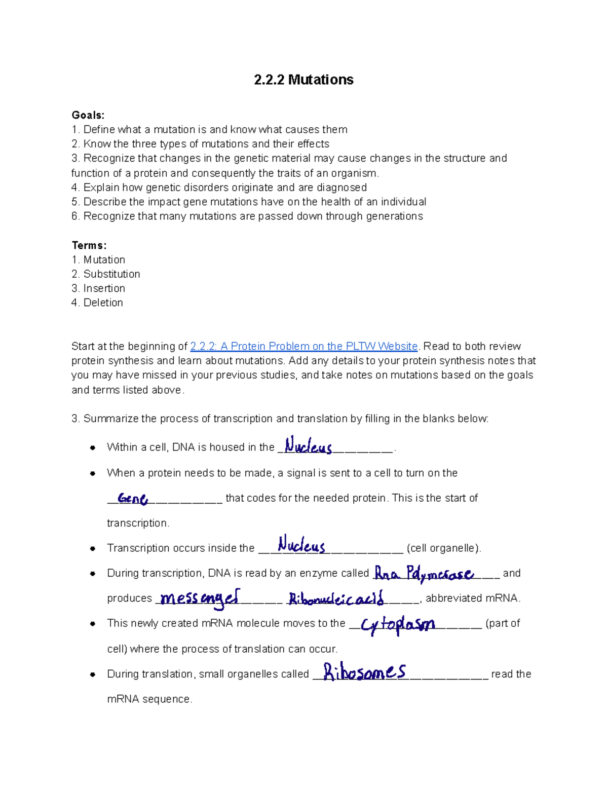 2.2.2 Mutations - Mutation notes - 2 Mutations Goals: Define what a ...