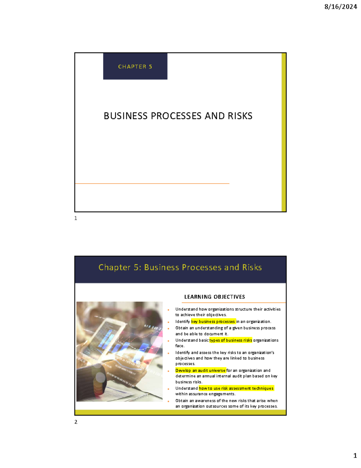 Slides - chapter 5 - Business process and risks - BUSINESS PROCESSES ...