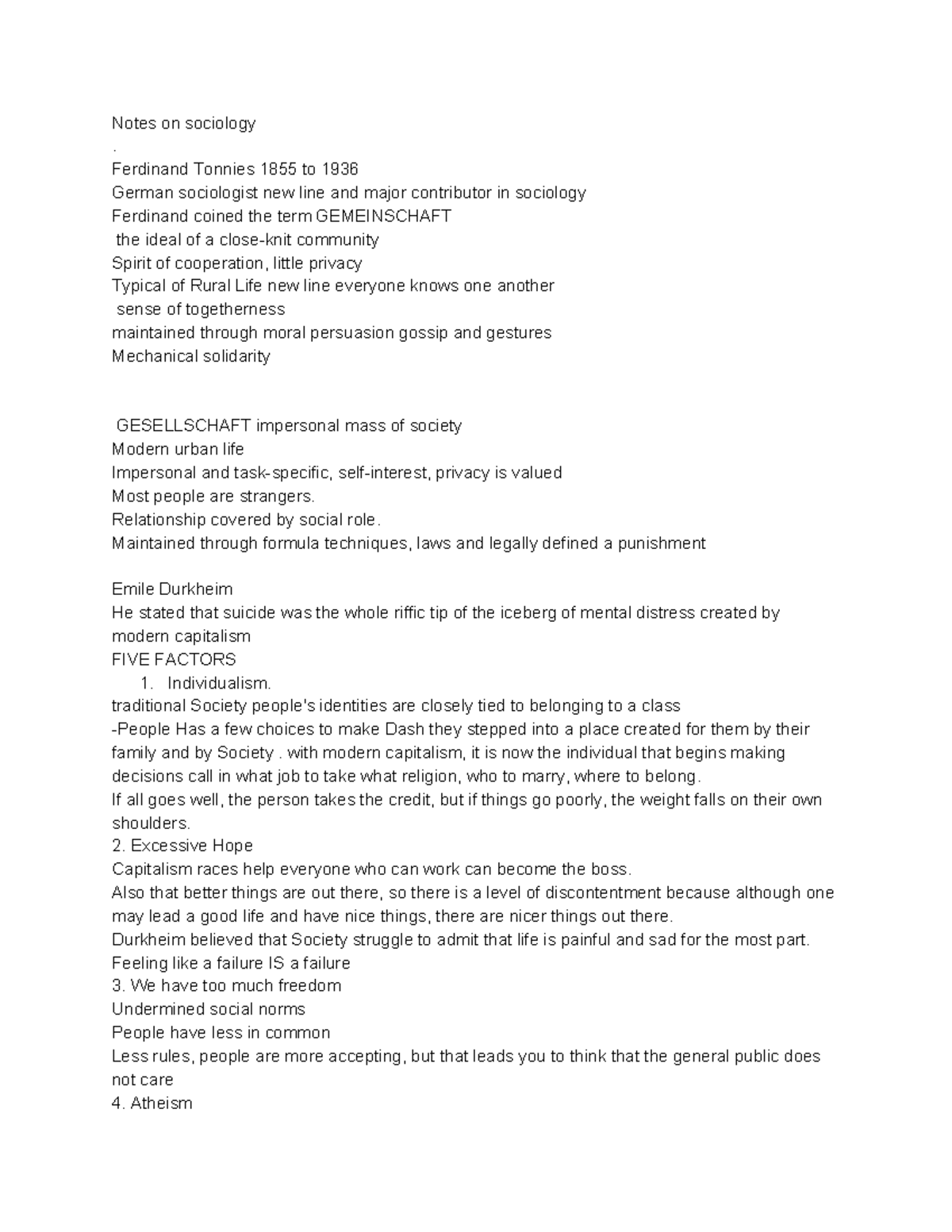 Notes on sociology - Summaries of famous sociologists that are covered ...