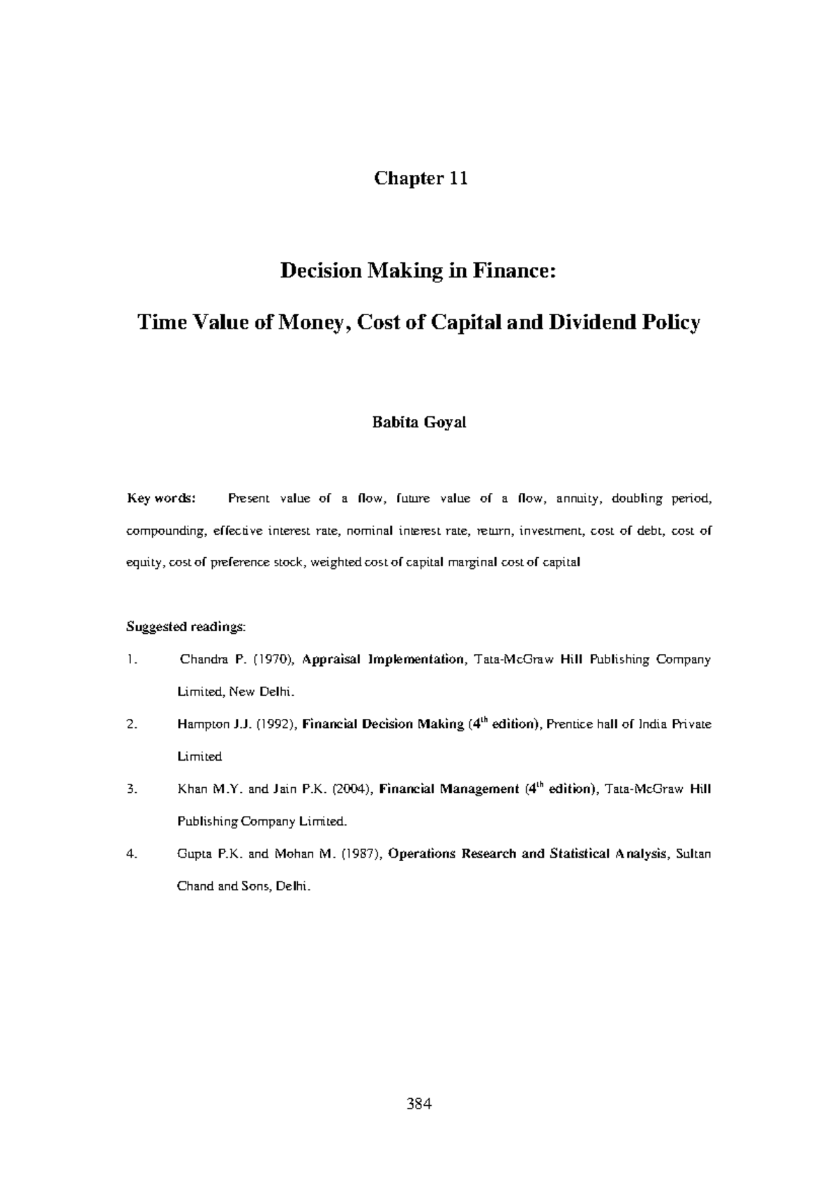 TVOM and Cost of Capital n other concepts - Chapter 11 Decision Making ...