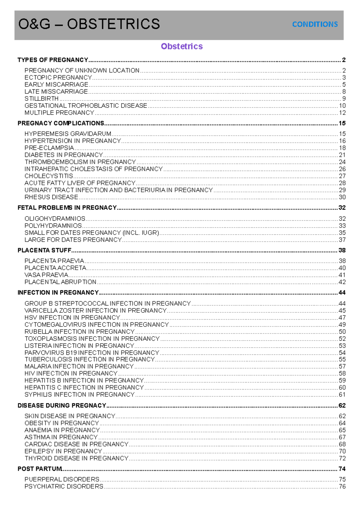 Obstetrics - Obstetrics TYPES OF - Studocu