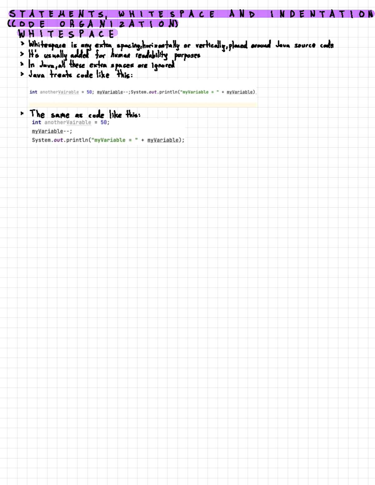 Statements Whitespaces And Indentation Code Organization Statements Whitespace And 