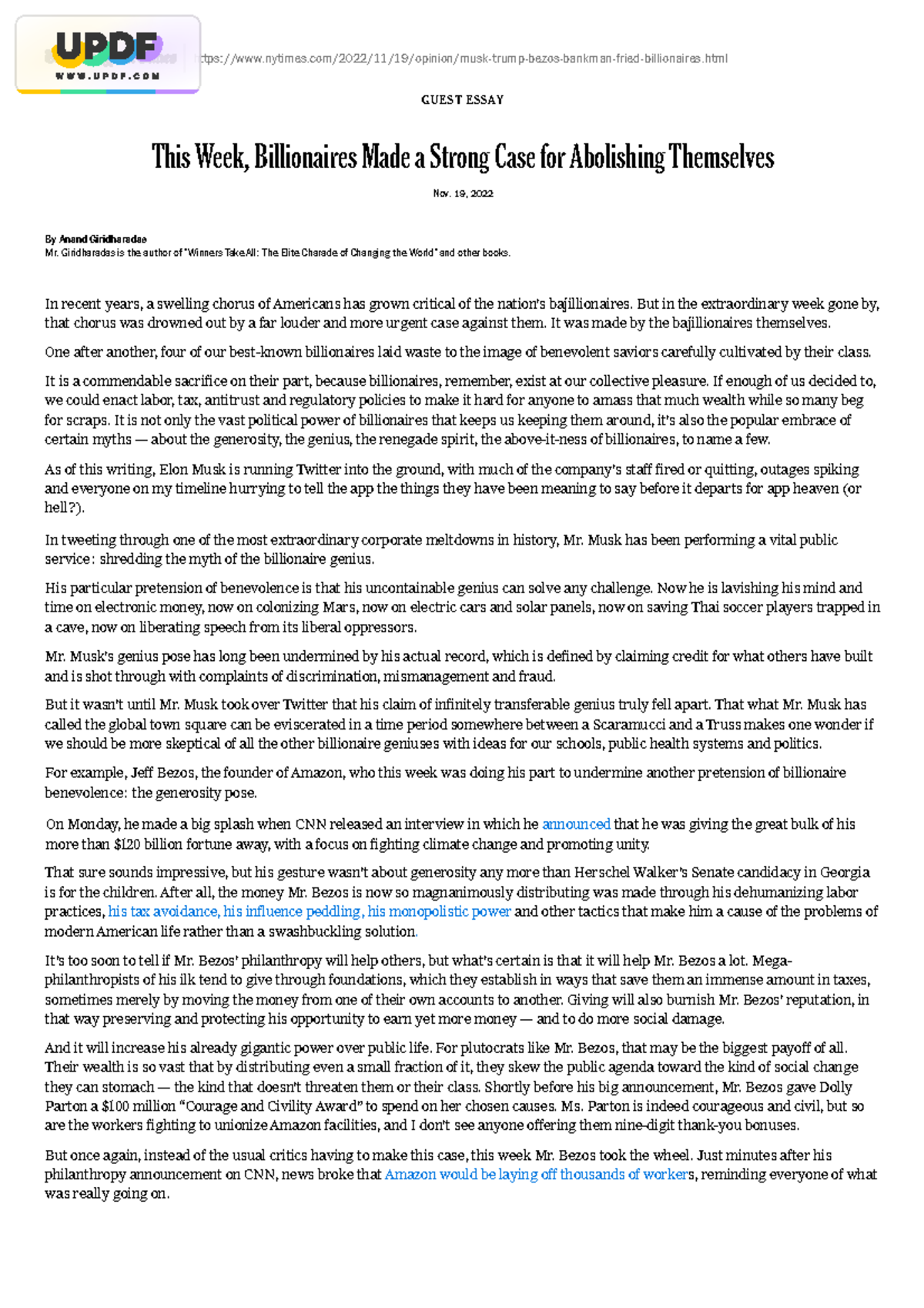 Opinion Musk, Bezos, Bankman-Fried, Trump It Was a Bad Week for ...